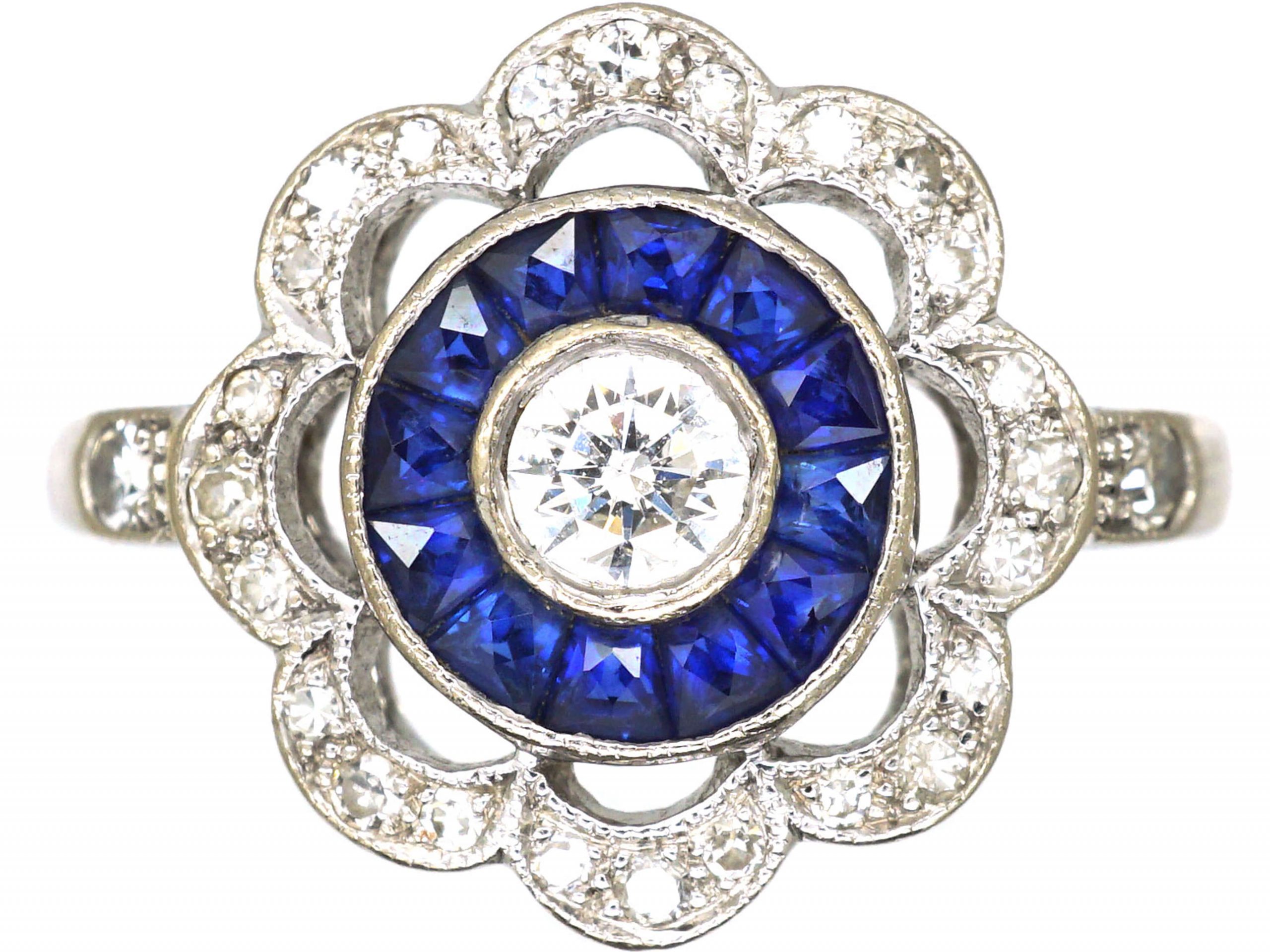 18ct White Gold, French Cut Sapphire & Diamond Target Ring (467T) | The ...
