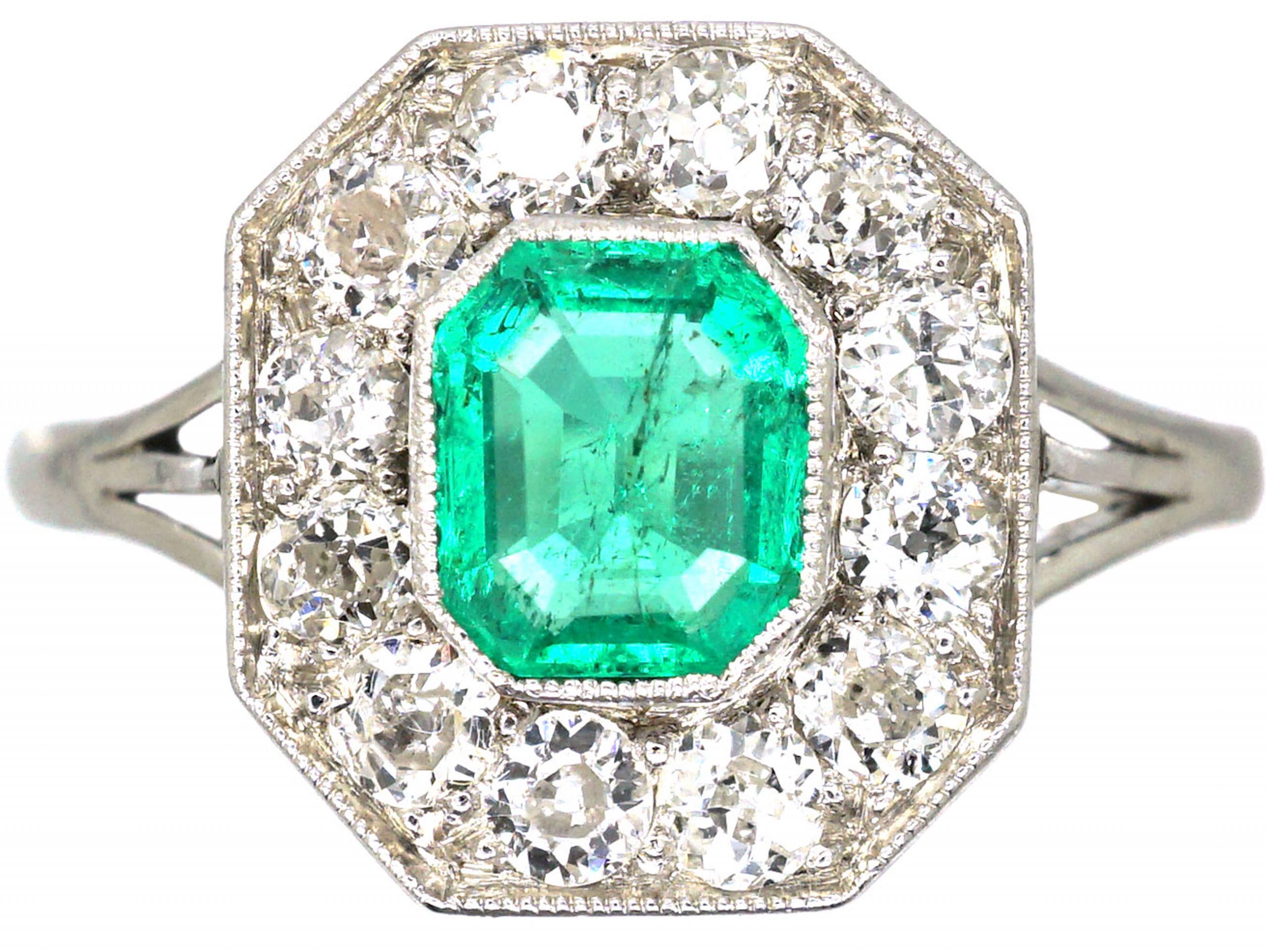 Art Deco Platinum, Emerald & Diamond Octagonal Shaped Ring (501T) | The ...