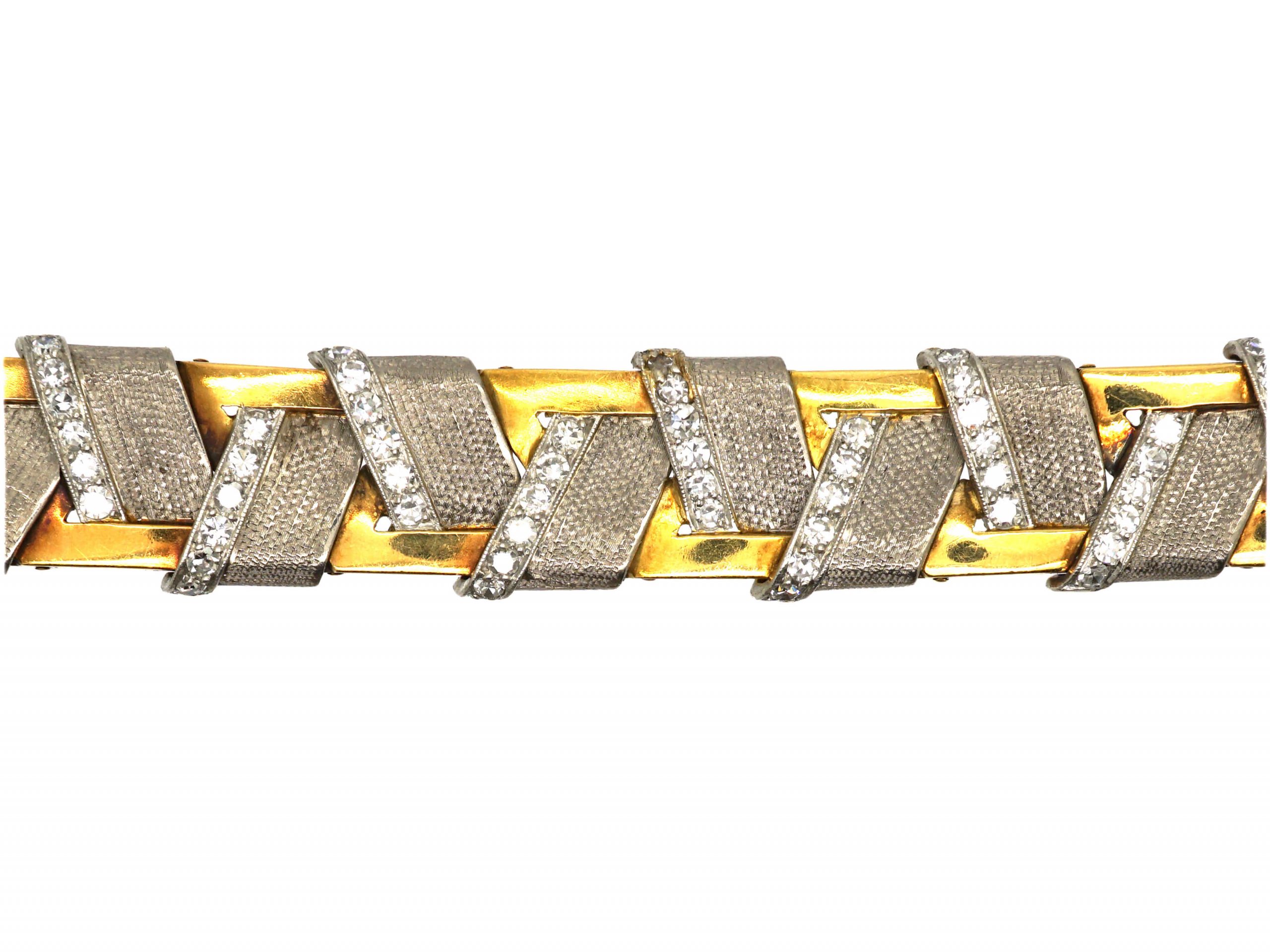 Art Deco 18ct Gold & Platinum Zig Zag Bracelet set with Diamonds (277T ...