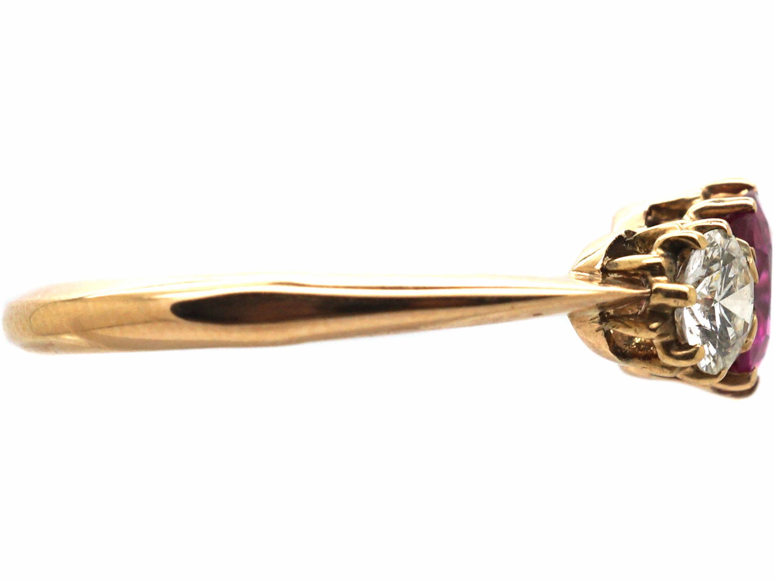 Art Deco 18ct Gold, Pink Sapphire & Diamond Three Stone Ring (559T ...