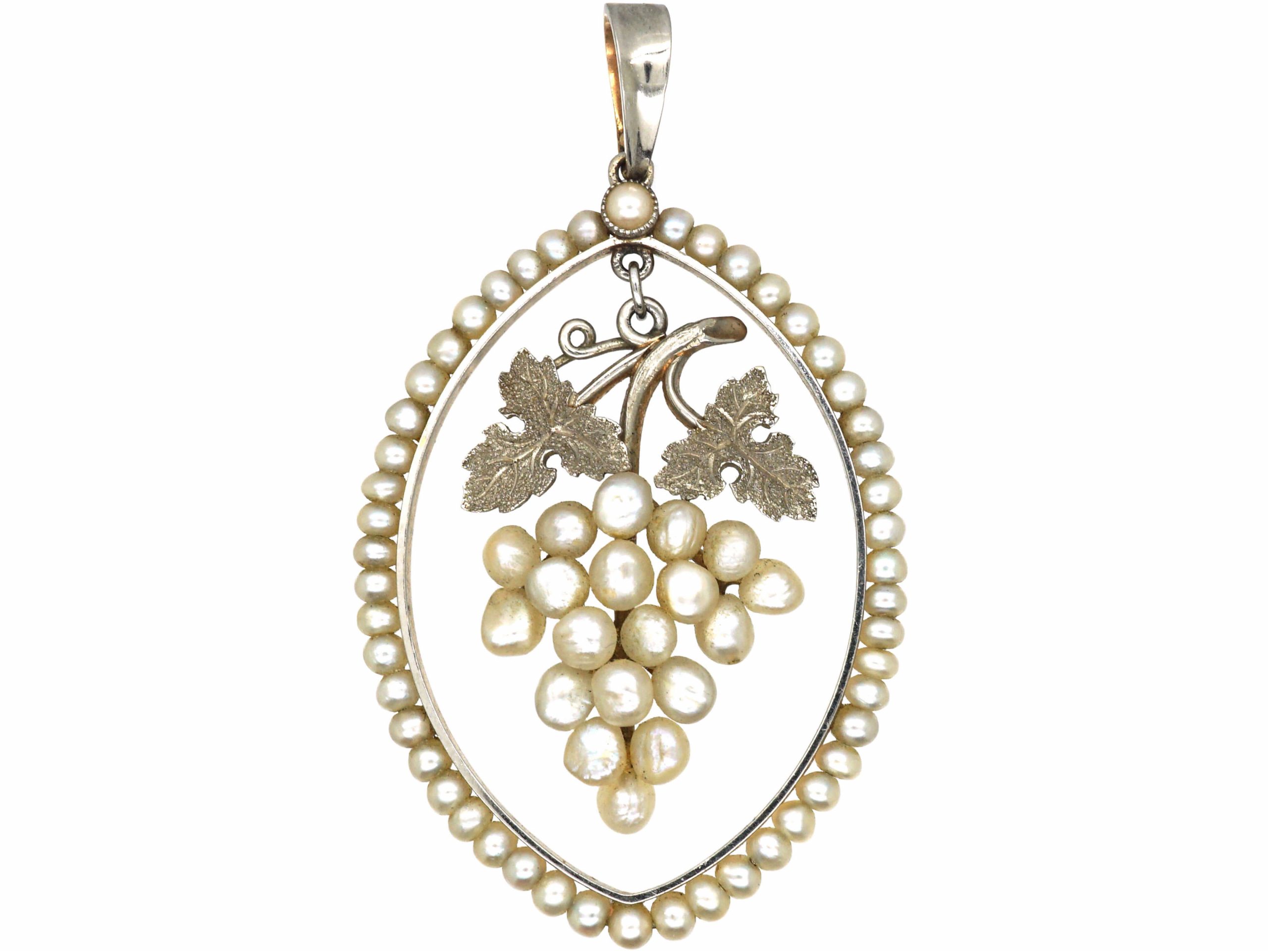 Edwardian 15ct Gold & Platinum Grapes Pendant set with Natural Pearls ...