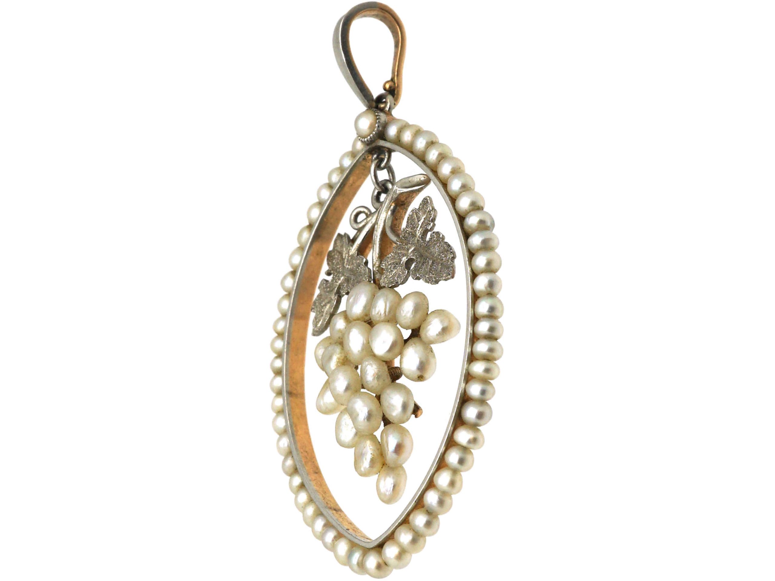 Edwardian 15ct Gold & Platinum Grapes Pendant set with Natural Pearls ...
