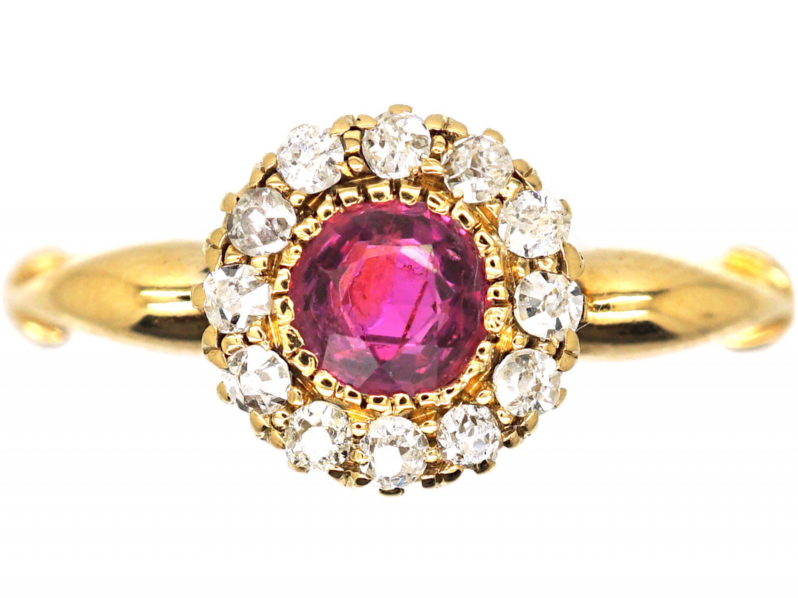 Edwardian 18ct Gold, Ruby & Diamond Cluster Ring (620T) | The Antique ...