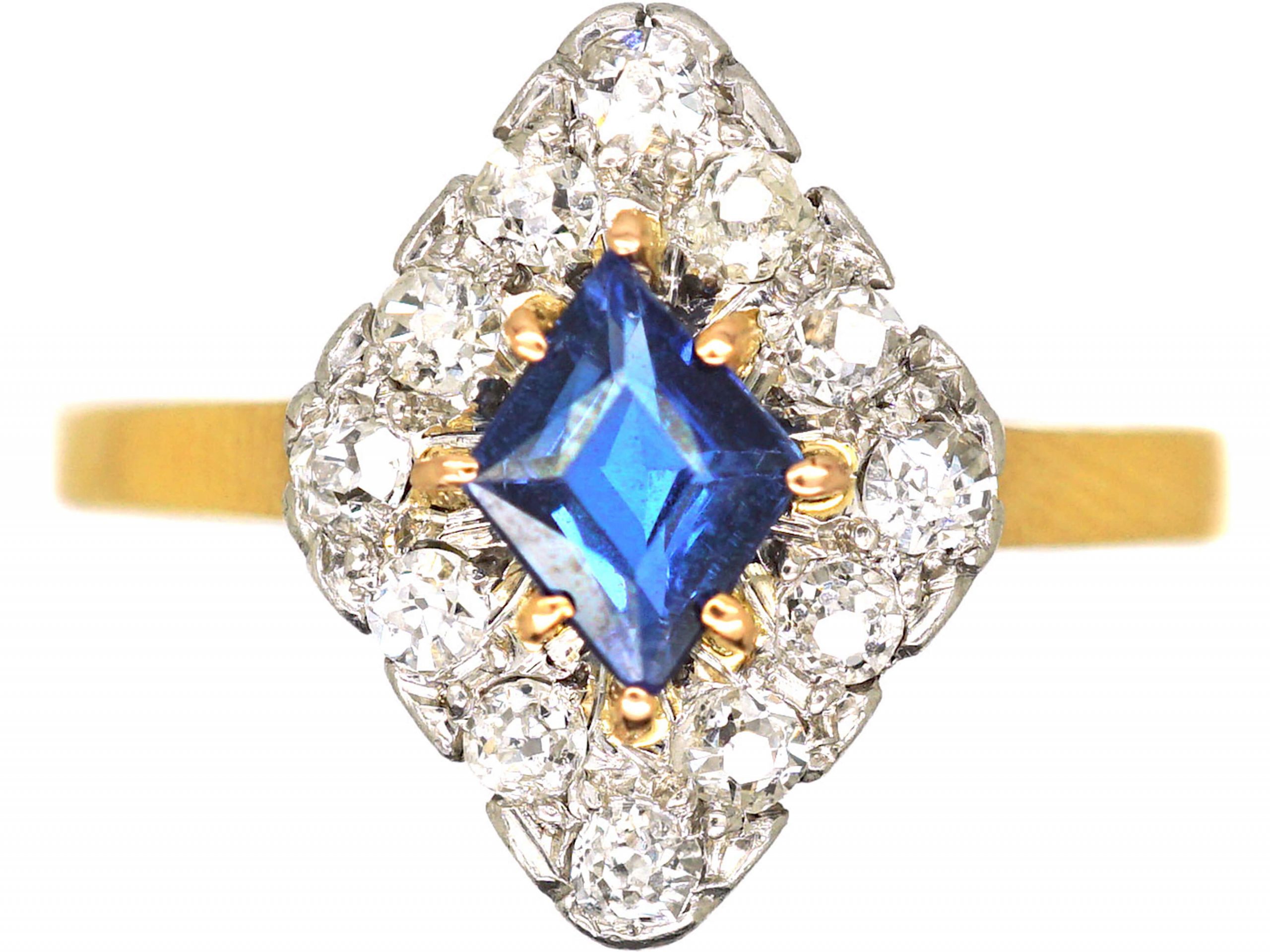 Art Deco 18ct Gold & Platinum, Diamond & Sapphire Diamond Shaped Ring ...