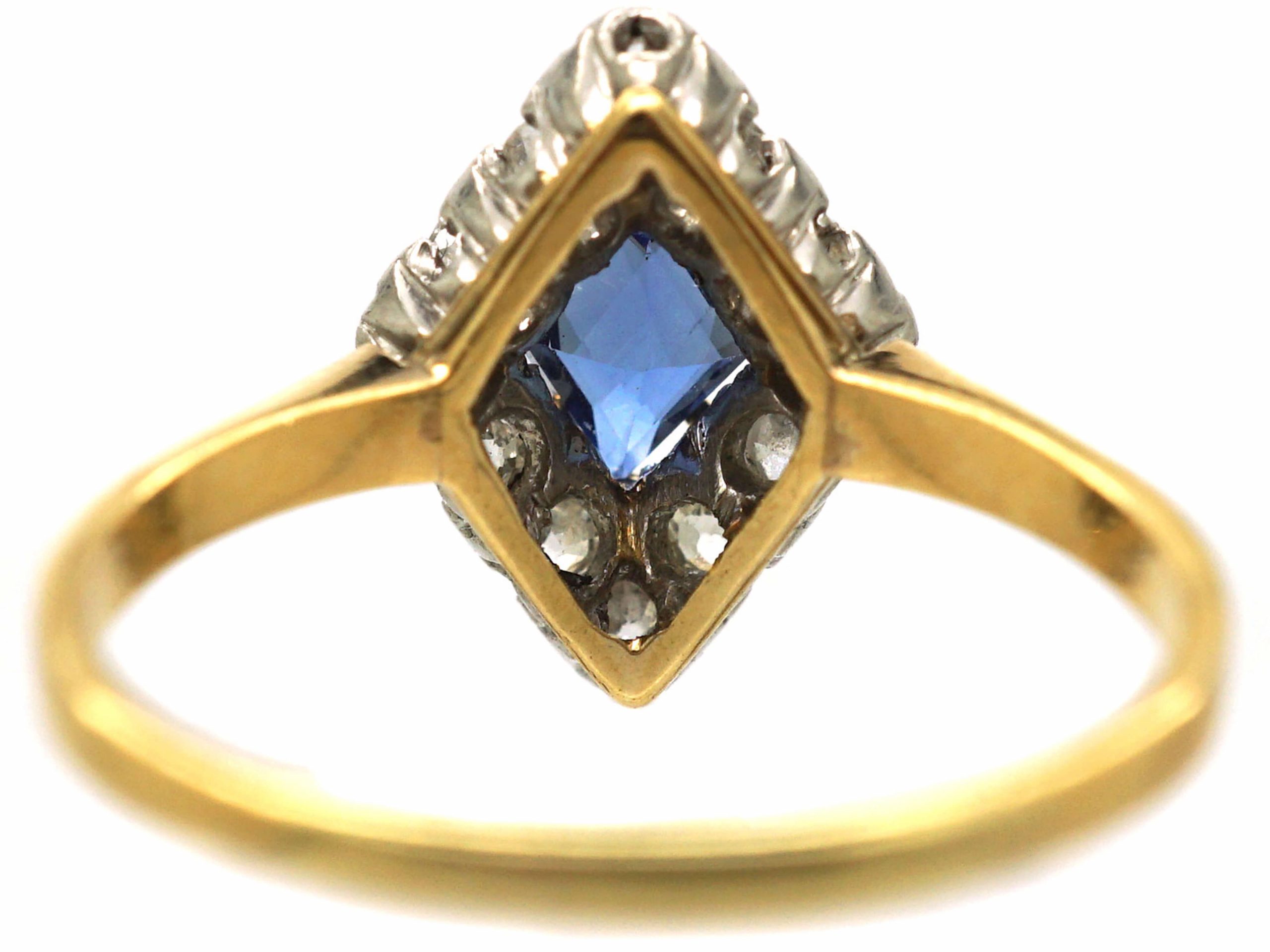 Art Deco 18ct Gold & Platinum, Diamond & Sapphire Diamond Shaped Ring ...