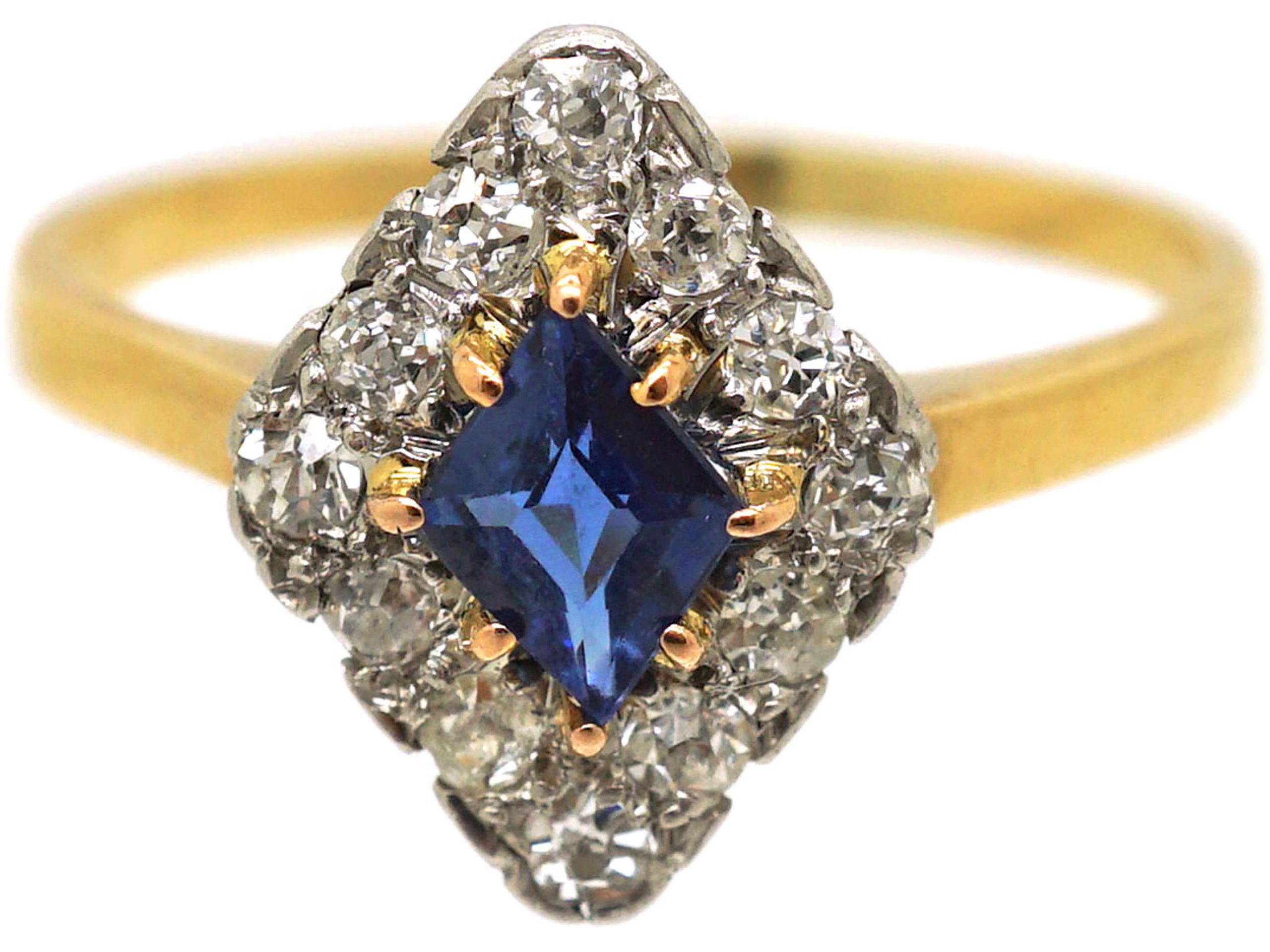 Art Deco 18ct Gold & Platinum, Diamond & Sapphire Diamond Shaped Ring ...