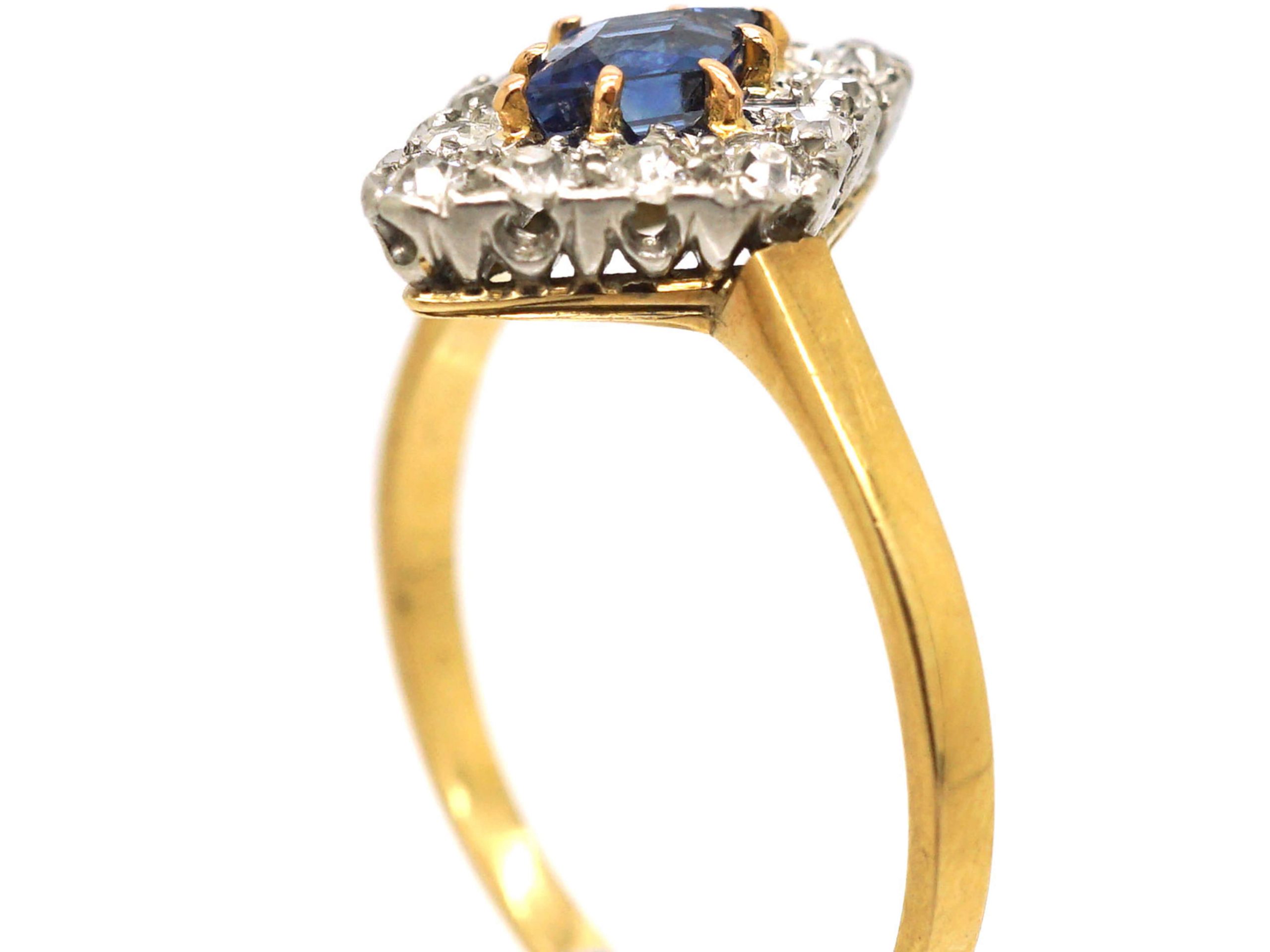Art Deco 18ct Gold & Platinum, Diamond & Sapphire Diamond Shaped Ring ...