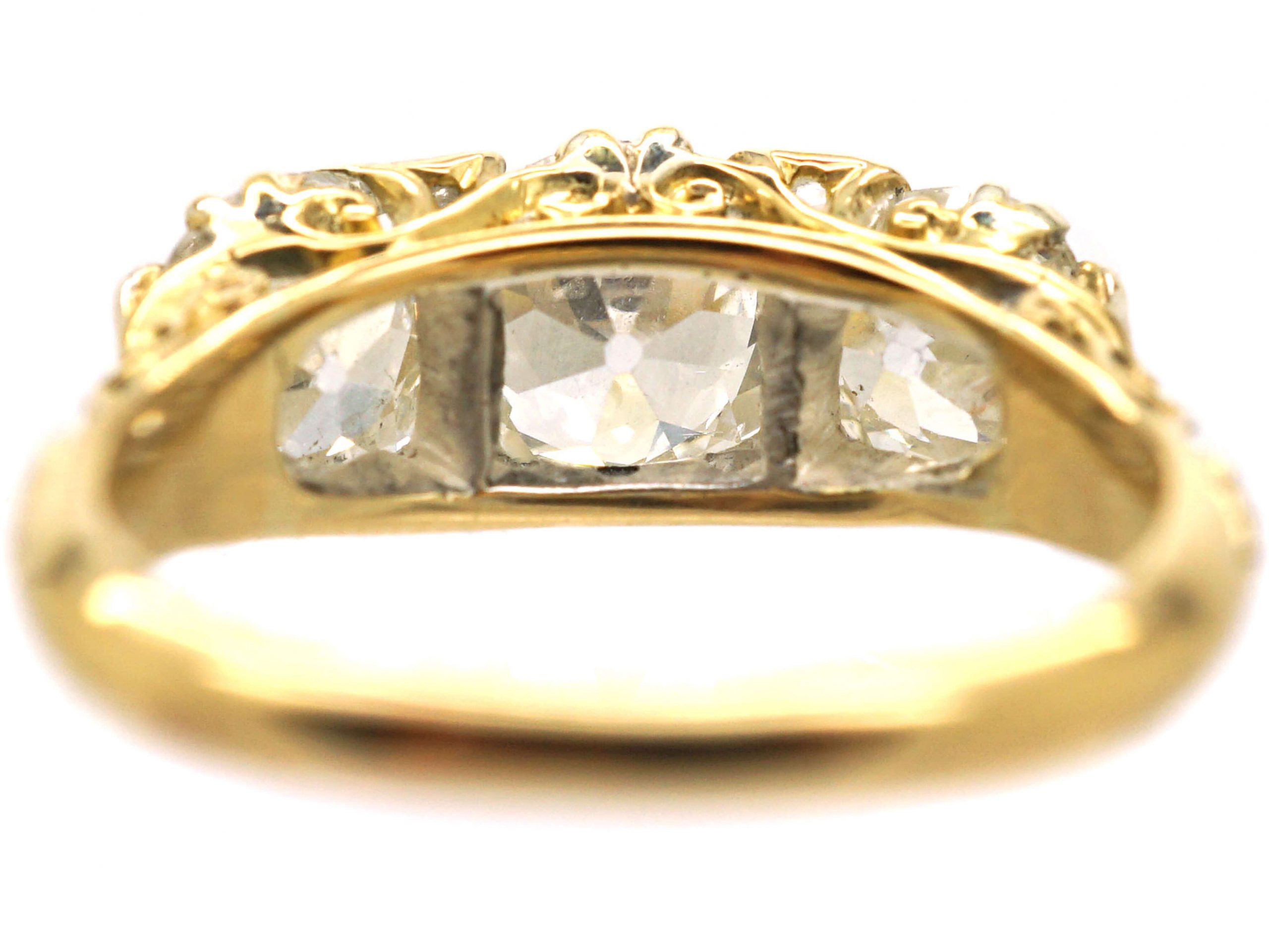 Victorian 18ct Gold Carved Half Hoop Three Stone Diamond Ring (639T ...