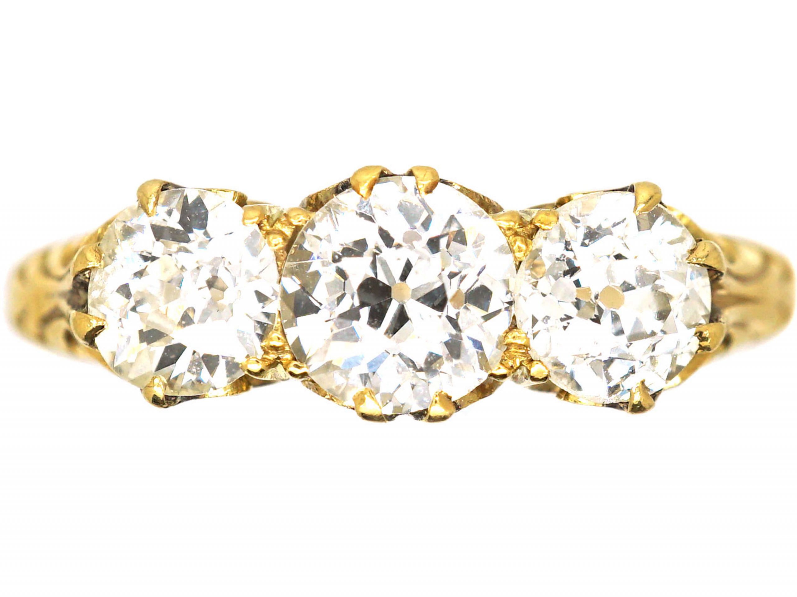 Victorian 18ct Gold, Three Stone Diamond Carved Half Hoop Ring (721T ...