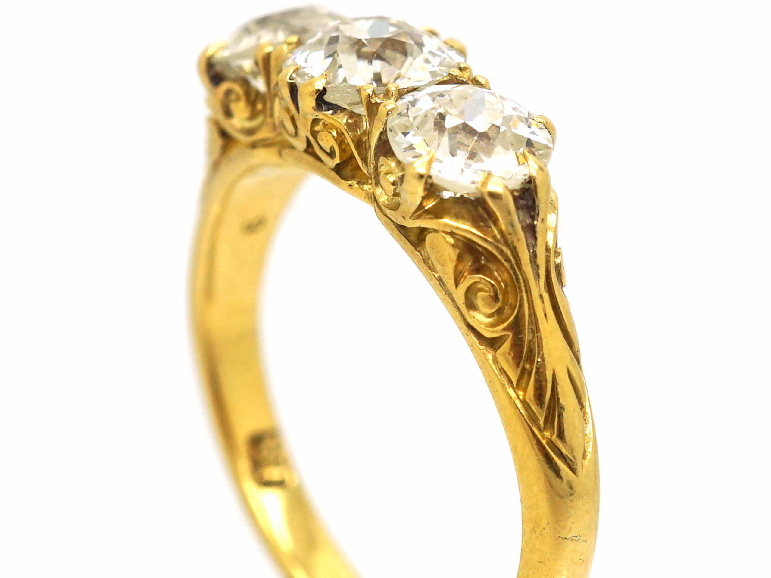 Victorian 18ct Gold, Three Stone Diamond Carved Half Hoop Ring (721T ...