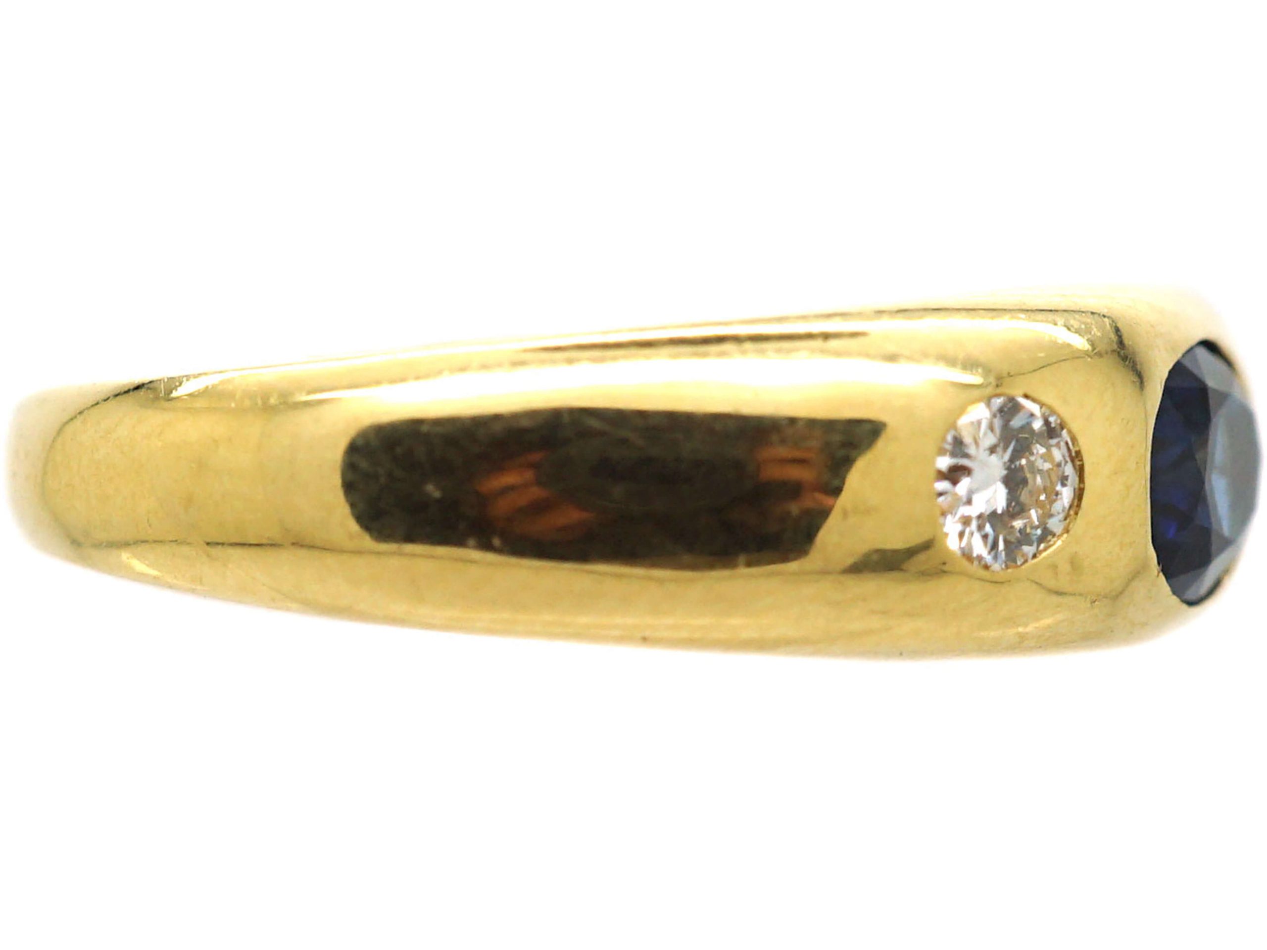 18ct Gold Rub Over Set Sapphire & Diamond Three Stone Ring (588T) | The ...