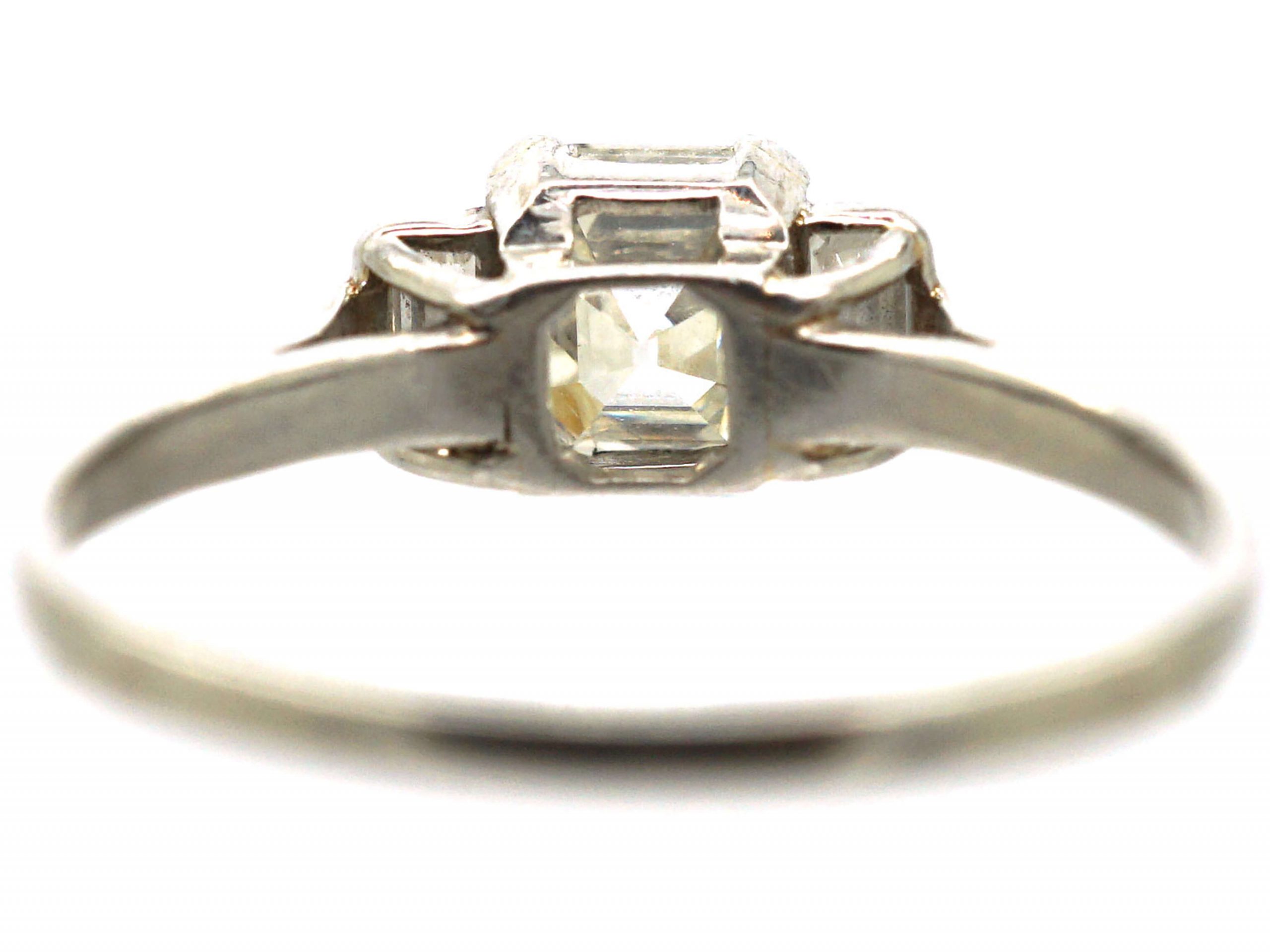 Art Deco Platinum Ring set with an Asscher Cut Diamond with Baguette Diamond Shoulders (647T ...
