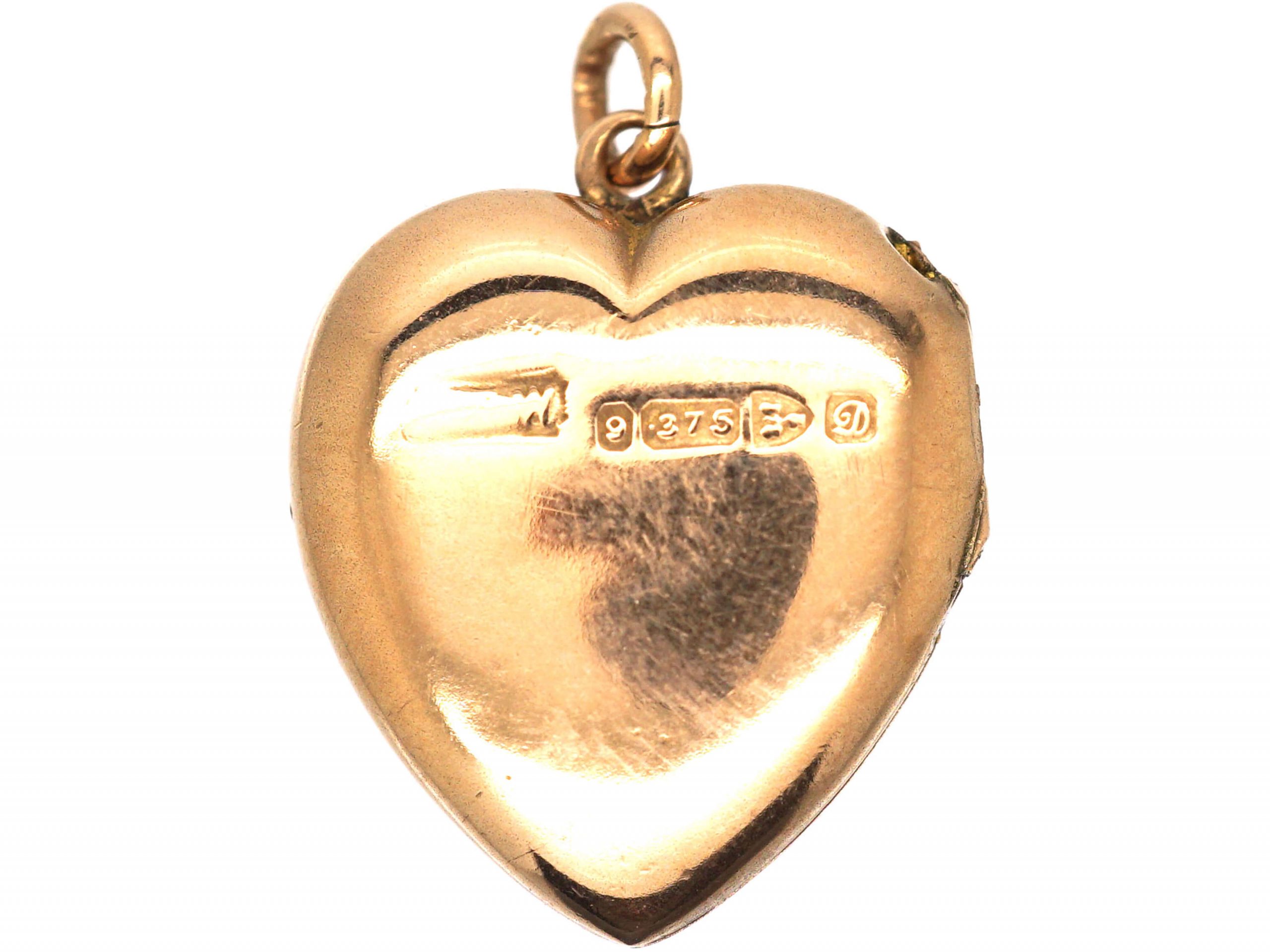 Edwardian 9ct Gold Heart Shaped Locket with Half Moon Motif set with ...