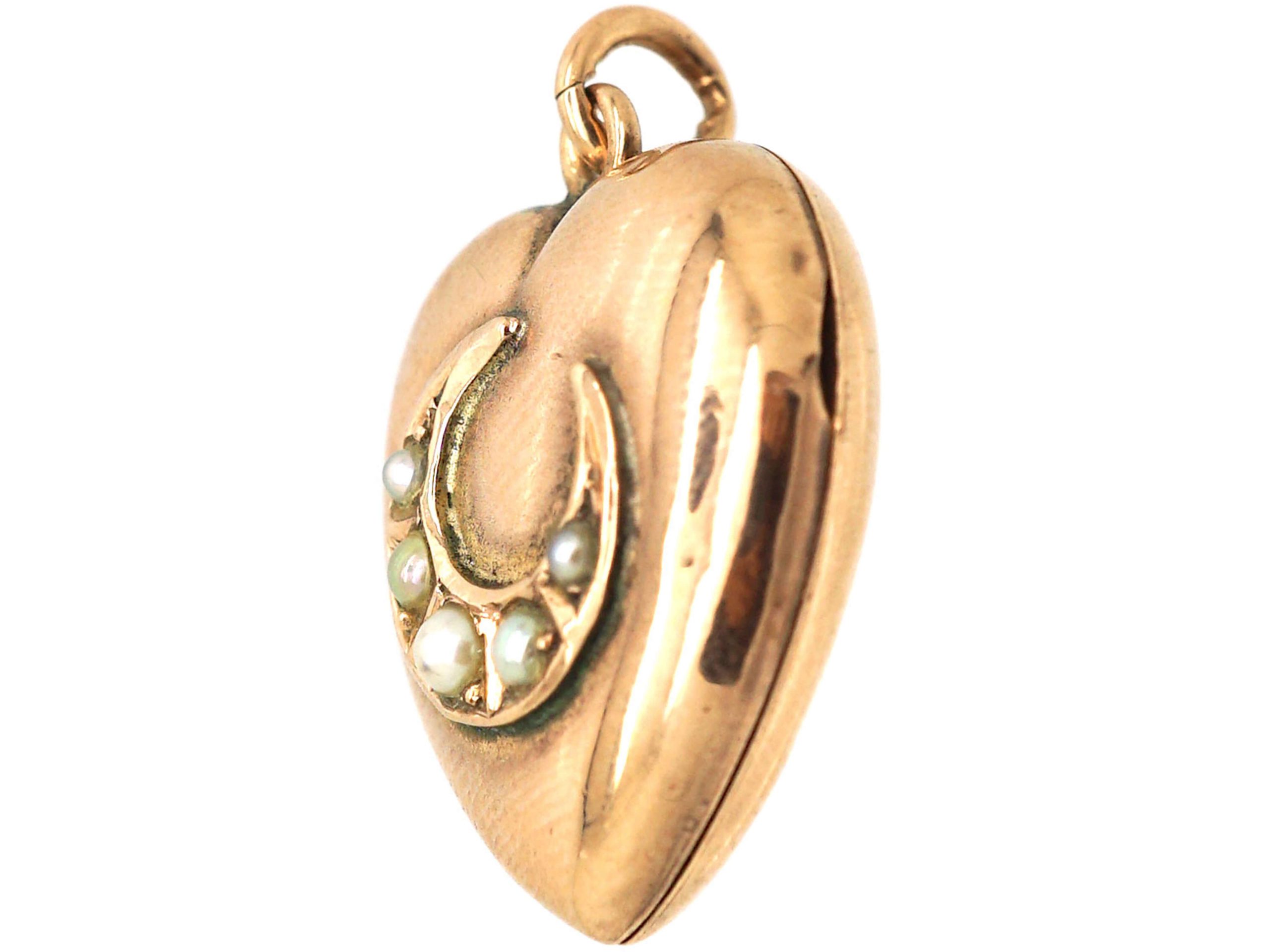 Edwardian 9ct Gold Heart Shaped Locket with Half Moon Motif set with ...