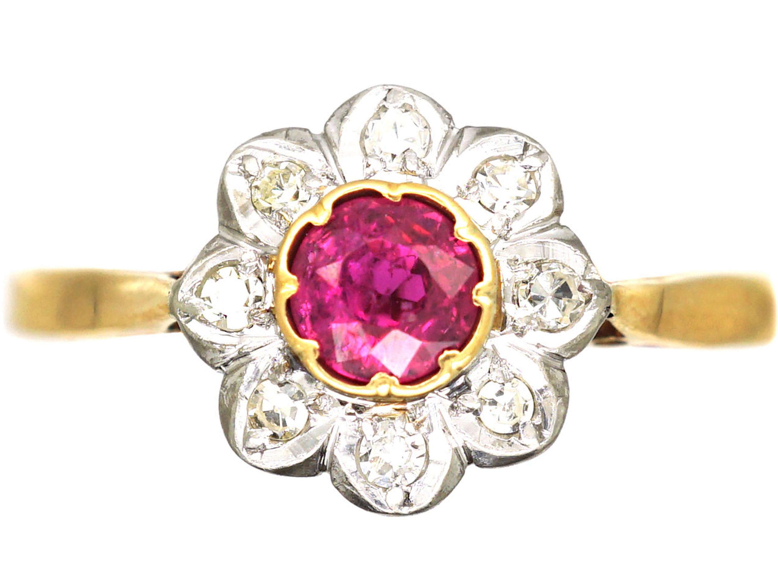 Early 20th Century 18ct Gold & Platinum, Ruby & Diamond Daisy Cluster Ring (799T) | The Antique ...