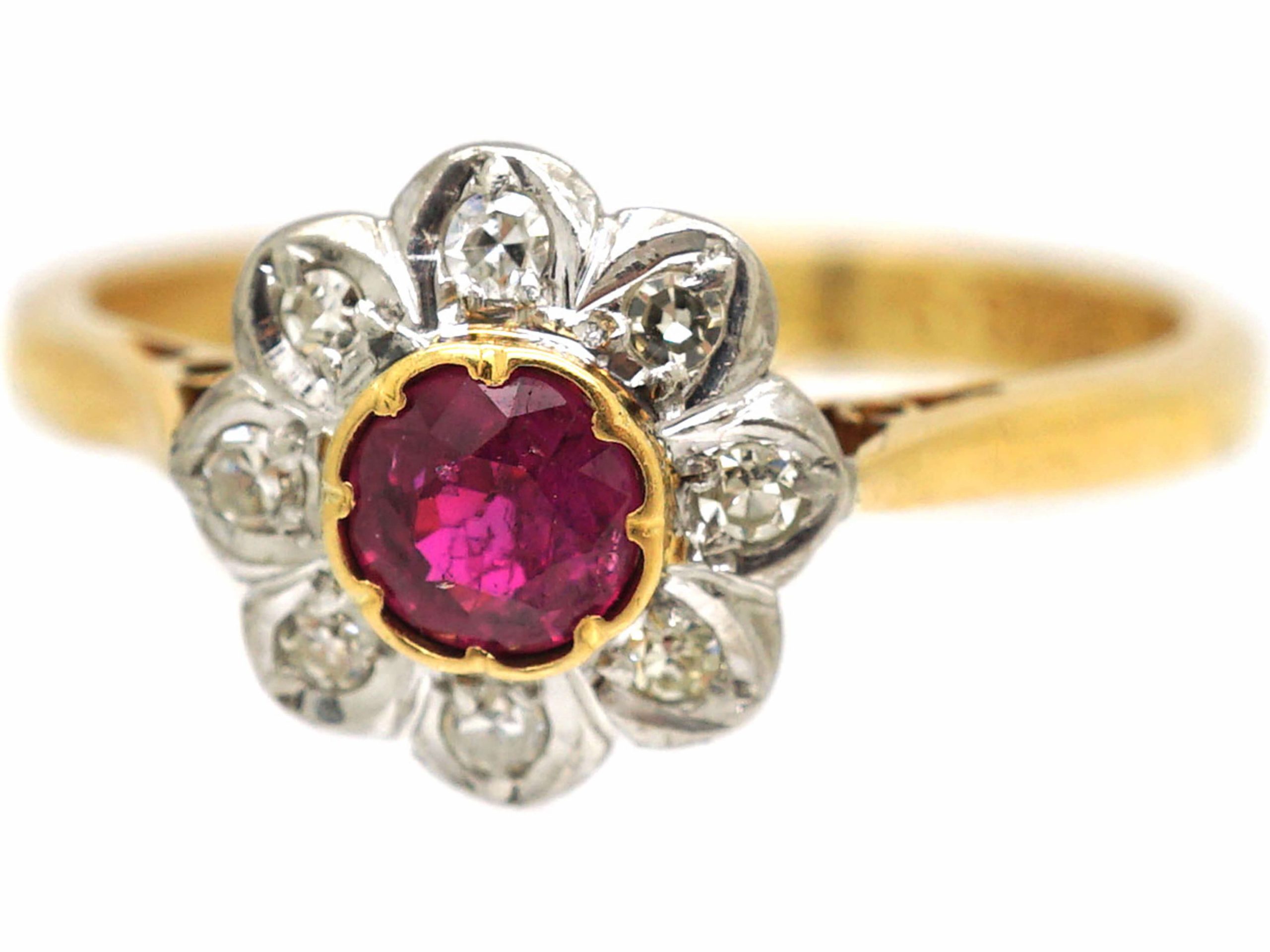 Early 20th Century 18ct Gold & Platinum, Ruby & Diamond Daisy Cluster ...