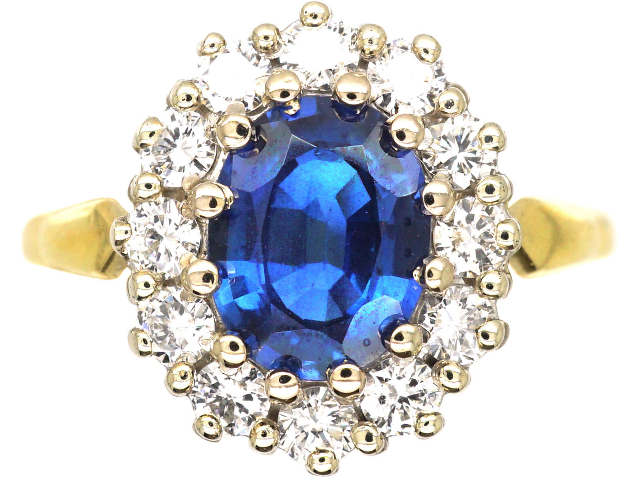 18ct Gold, Sapphire & Diamond Oval Cluster Ring (846T) | The Antique ...
