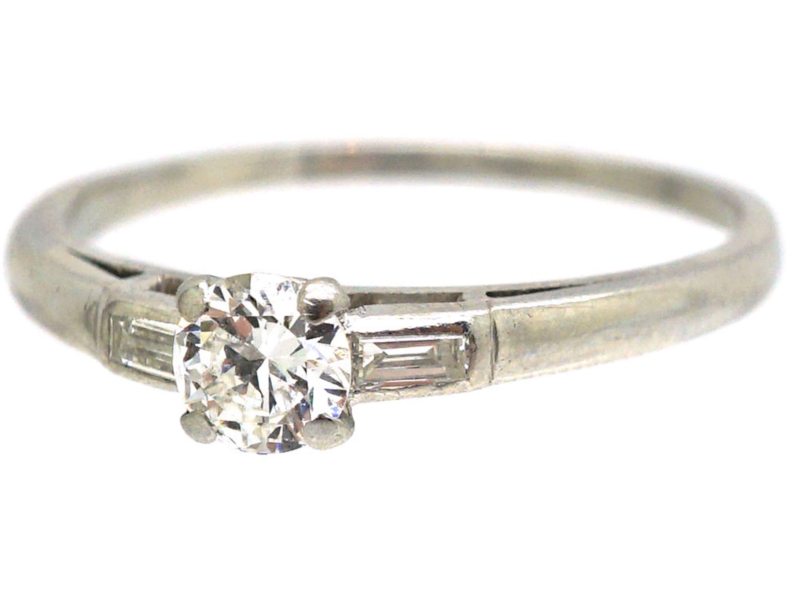 Art Deco Platinum & Diamond Solitaire Ring with Baguette Diamond ...