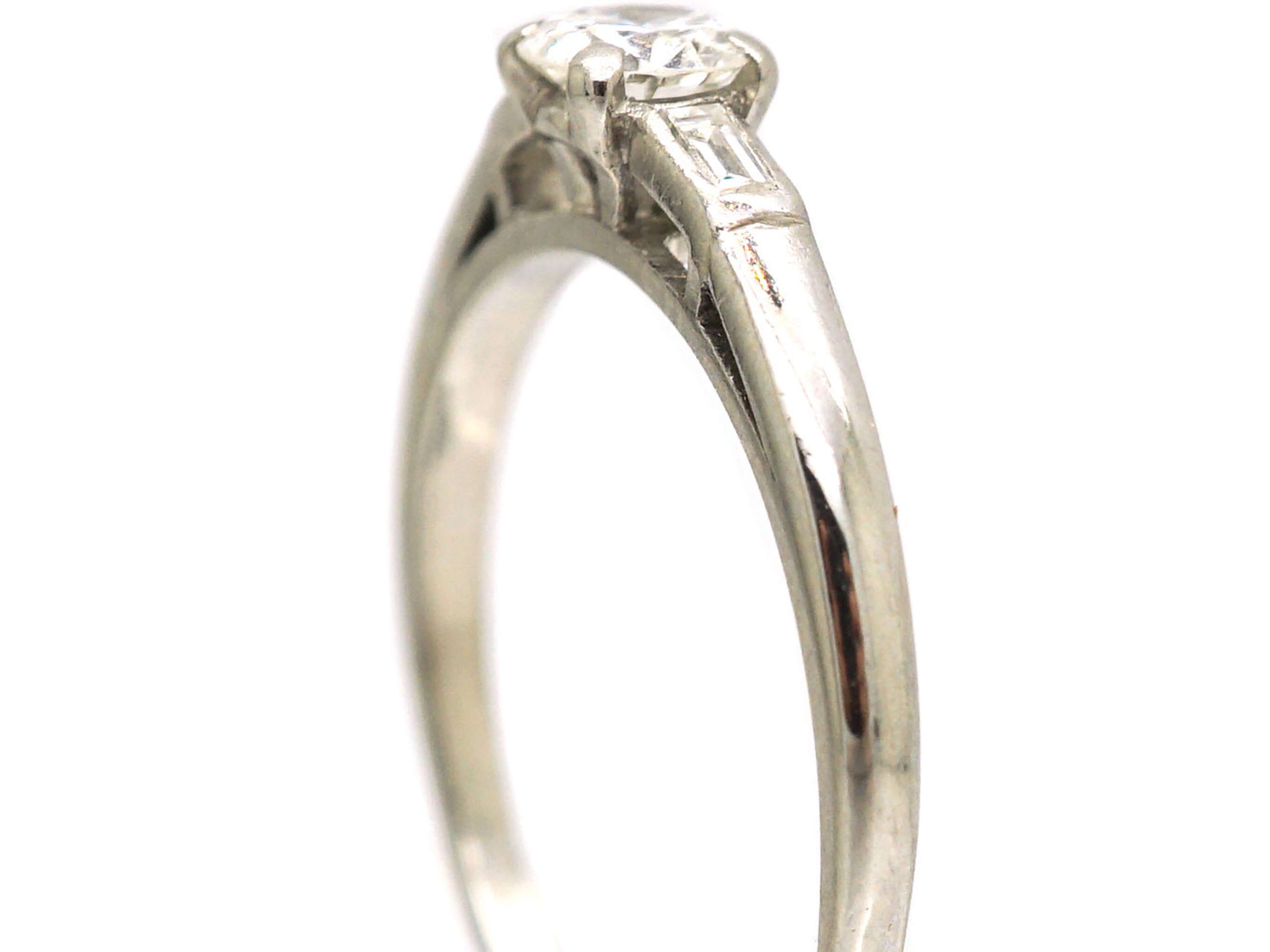 Art Deco Platinum & Diamond Solitaire Ring with Baguette Diamond ...