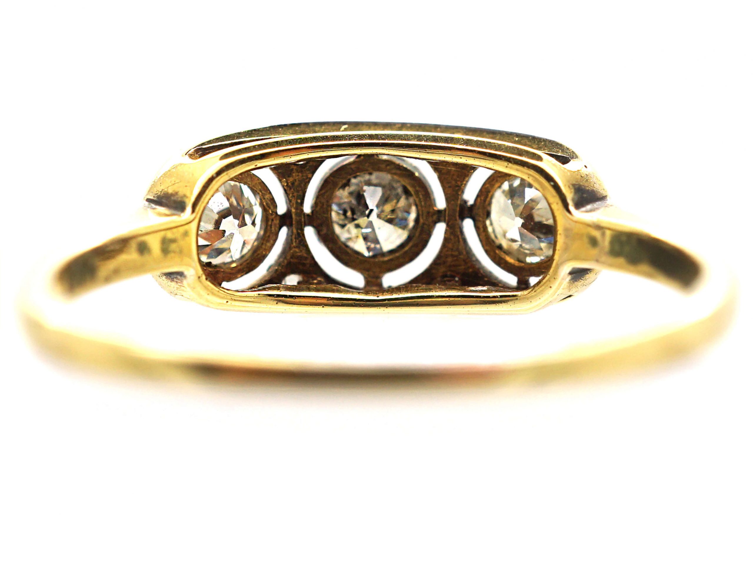 Art Deco 18ct Gold & Platinum, Three Stone Diamond Ring with Rose ...