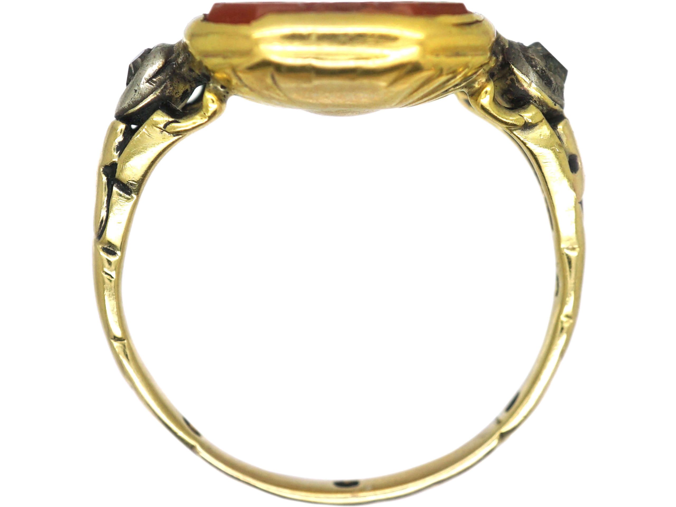 Early 18th Century Gold & Diamond Armorial Ring set with a Carnelian ...