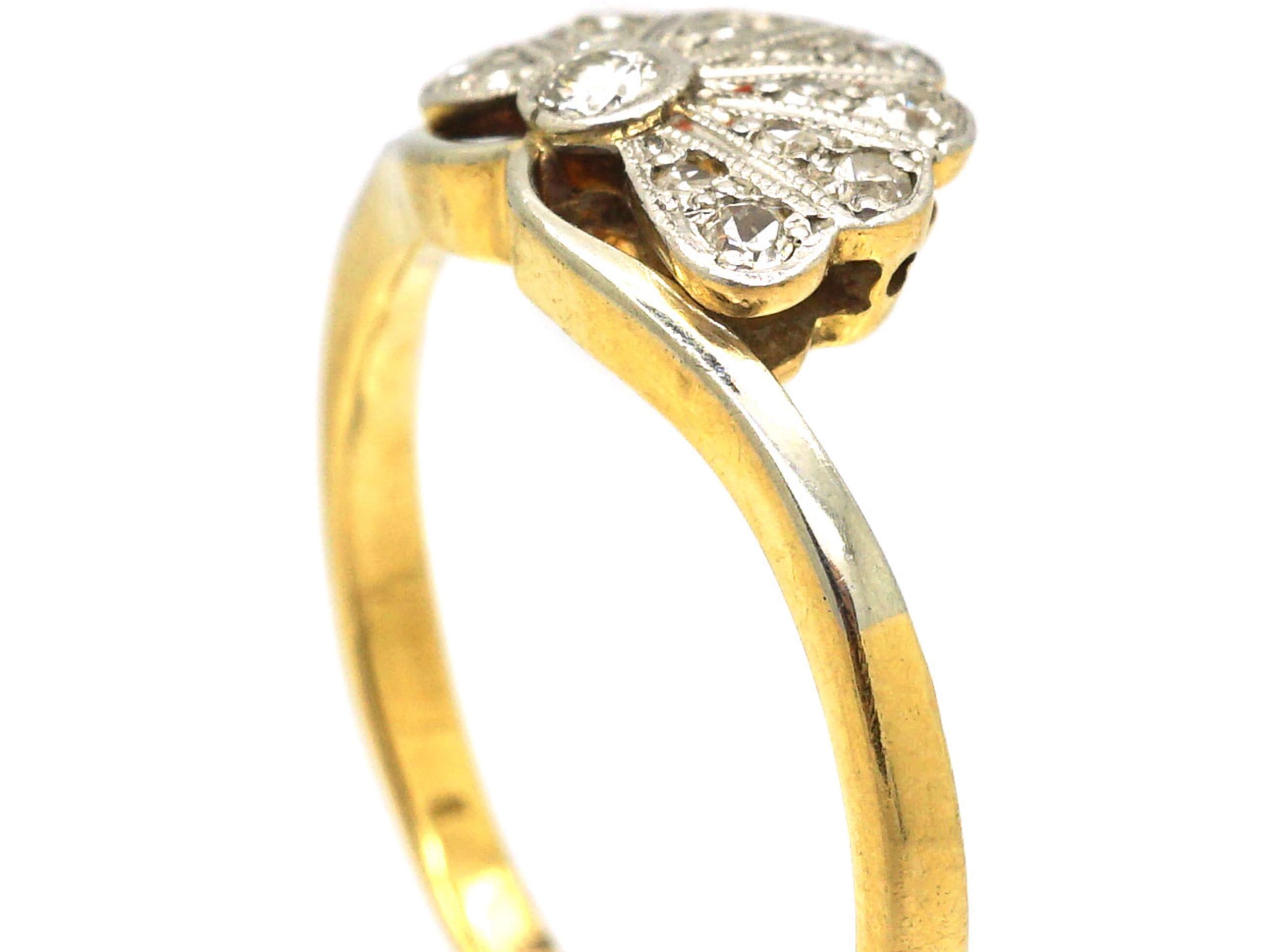 Art Deco 18ct Gold & Platinum Fan Shaped Ring set with Diamonds (650T ...