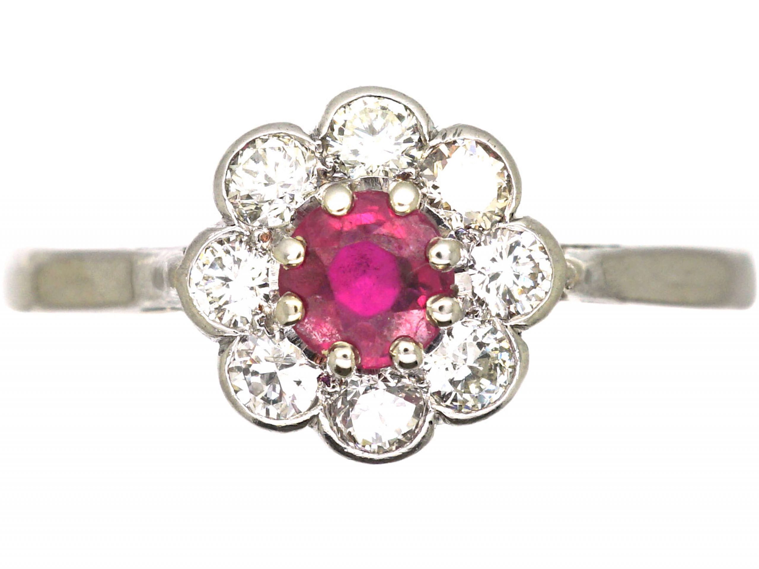 Mid 20th Century Platinum, Ruby & Diamond Cluster Ring (613T) | The ...