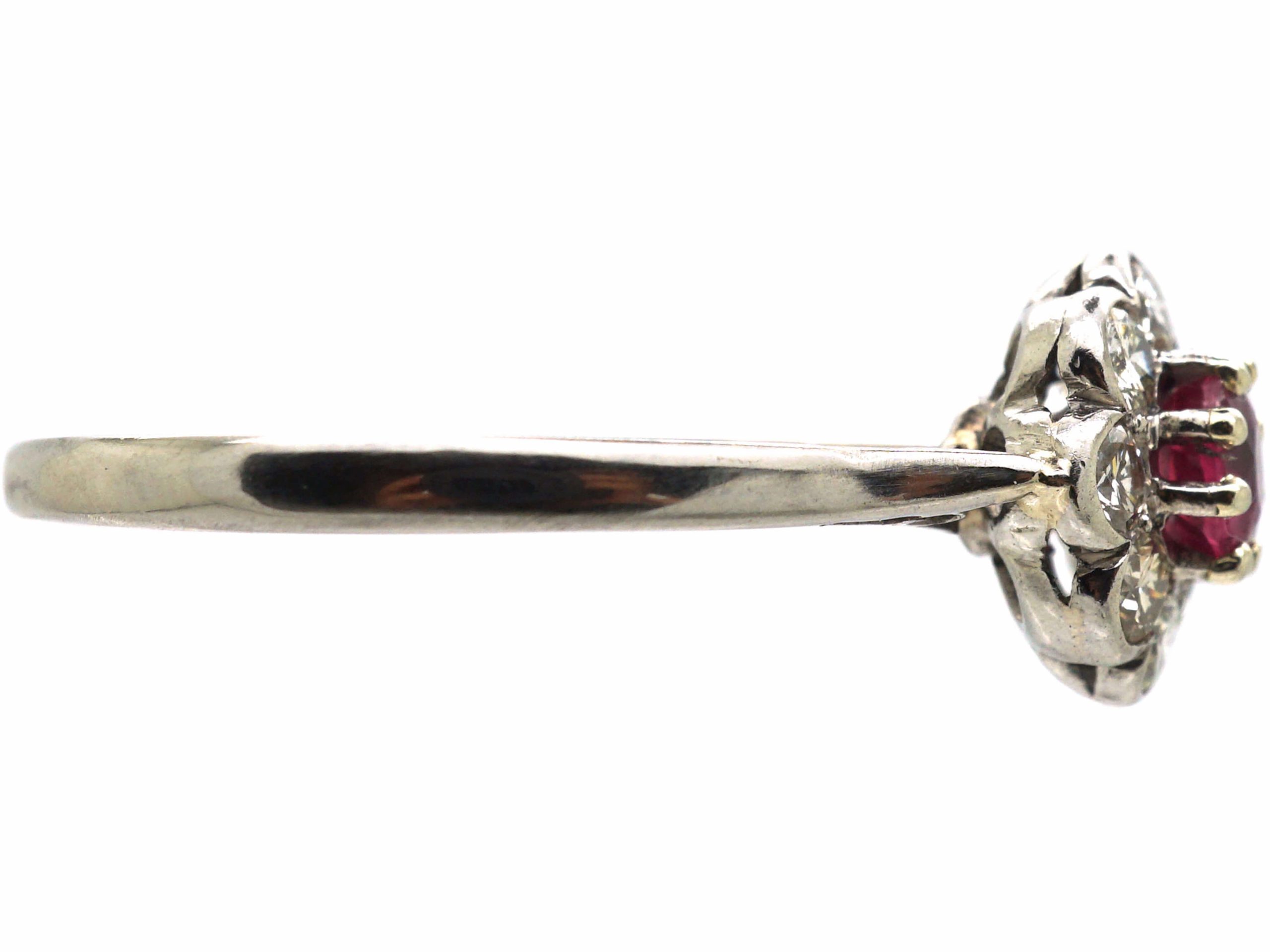 Mid 20th Century Platinum, Ruby & Diamond Cluster Ring (613T) | The ...