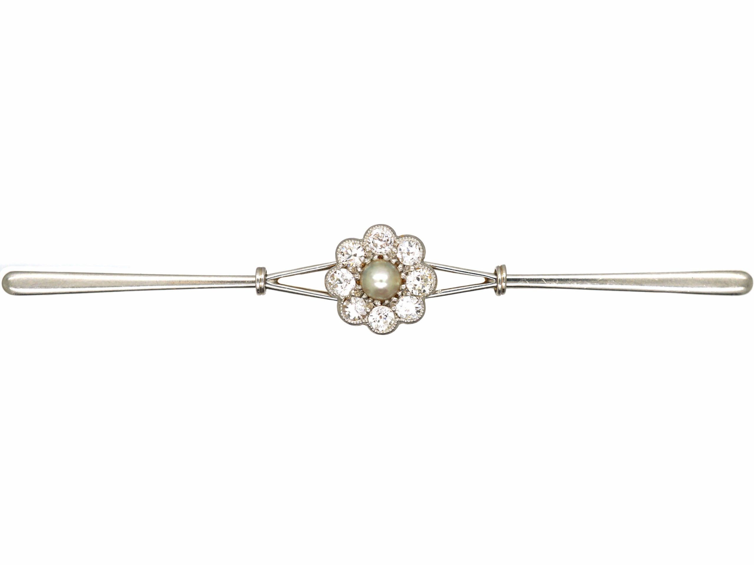 Art Deco 15ct Gold & Platinum, Diamond & Natural Pearl Cluster Brooch ...