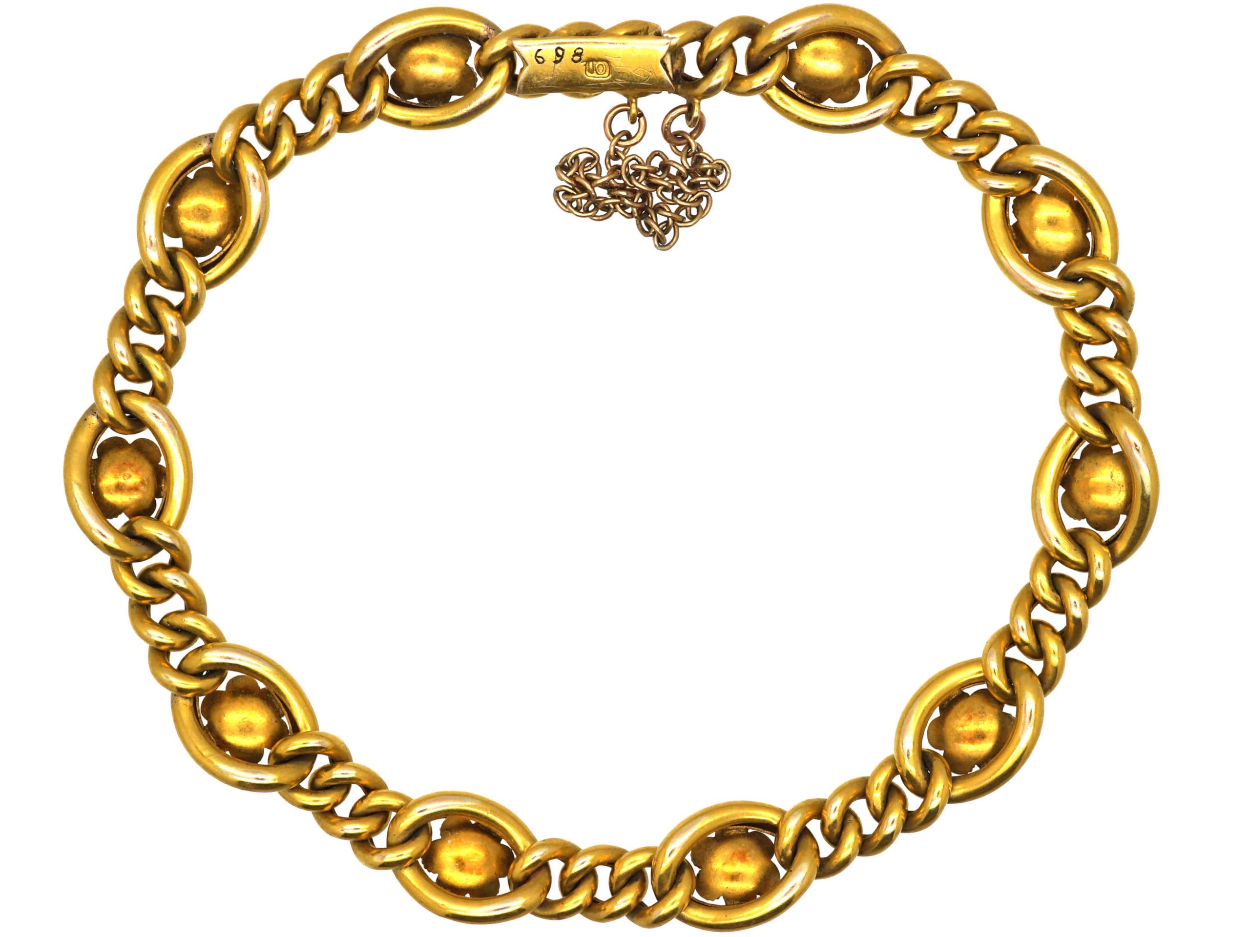 Edwardian 10ct Gold Bracelet with Flower Motifs set with Natural Split ...