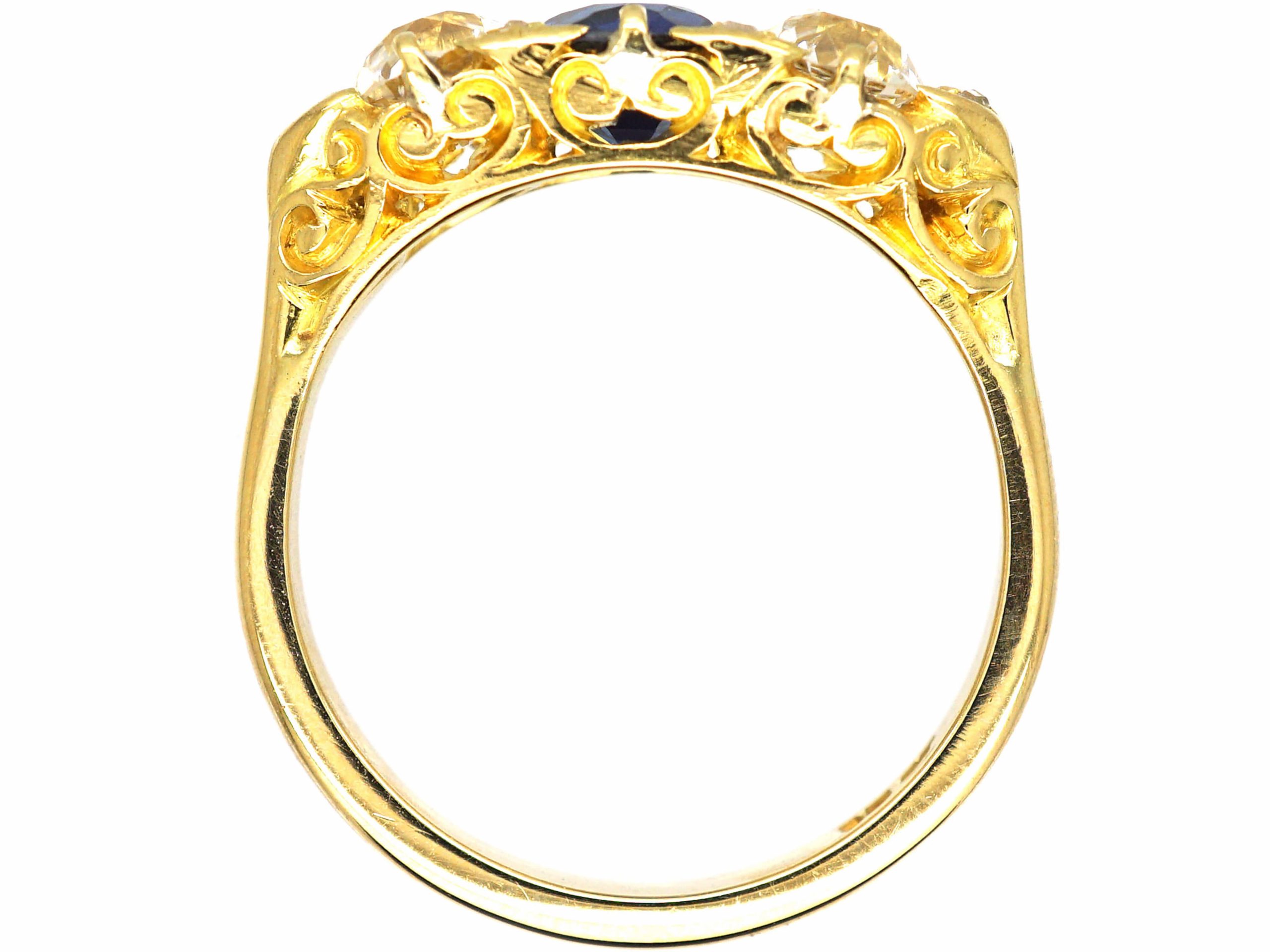 Victorian 18ct Gold, Three Stone Diamond & Sapphire Carved Half Hoop ...