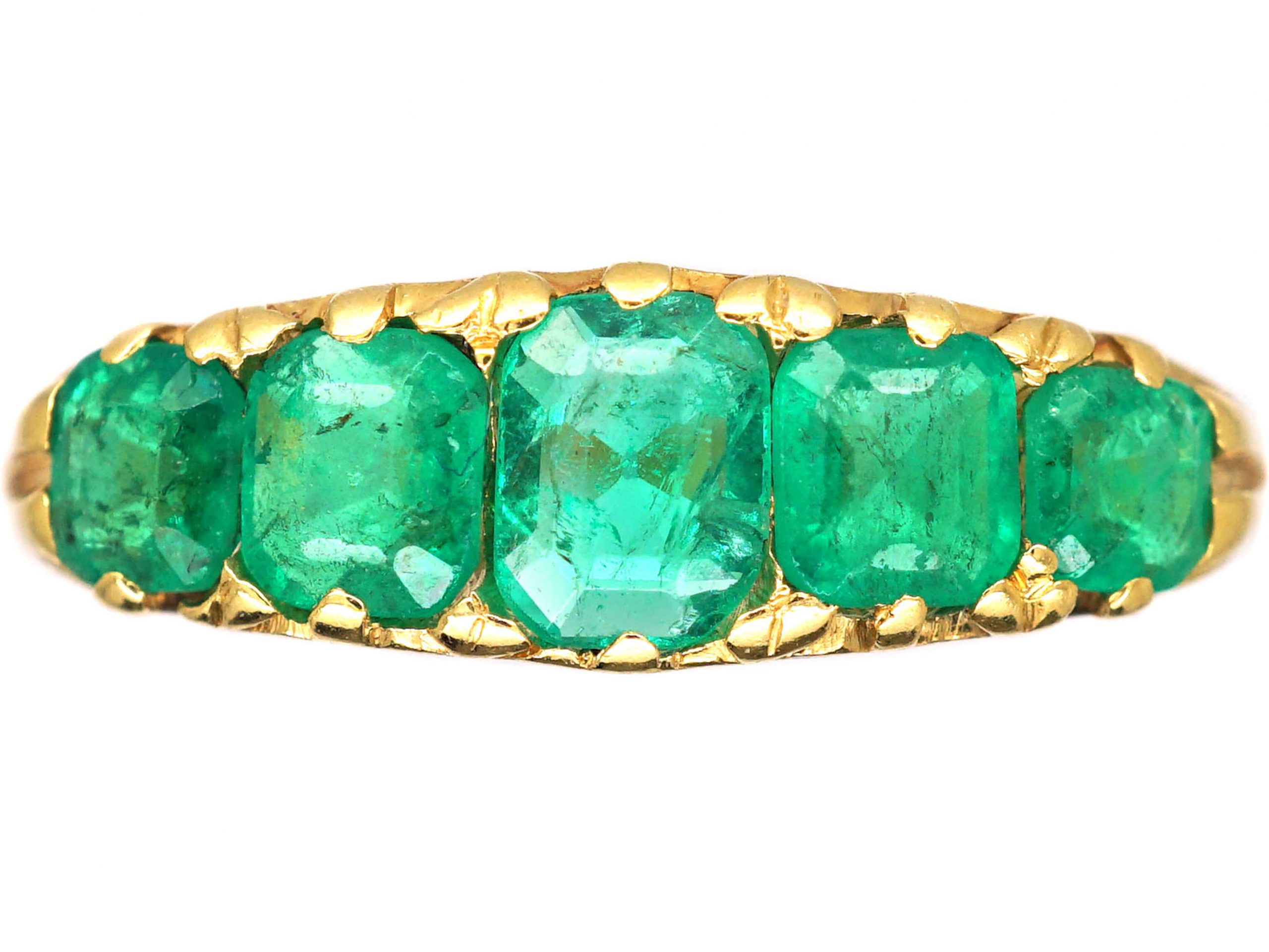 Edwardian 18ct Gold, Five Stone Emerald Carved Half Hoop Ring (801T ...