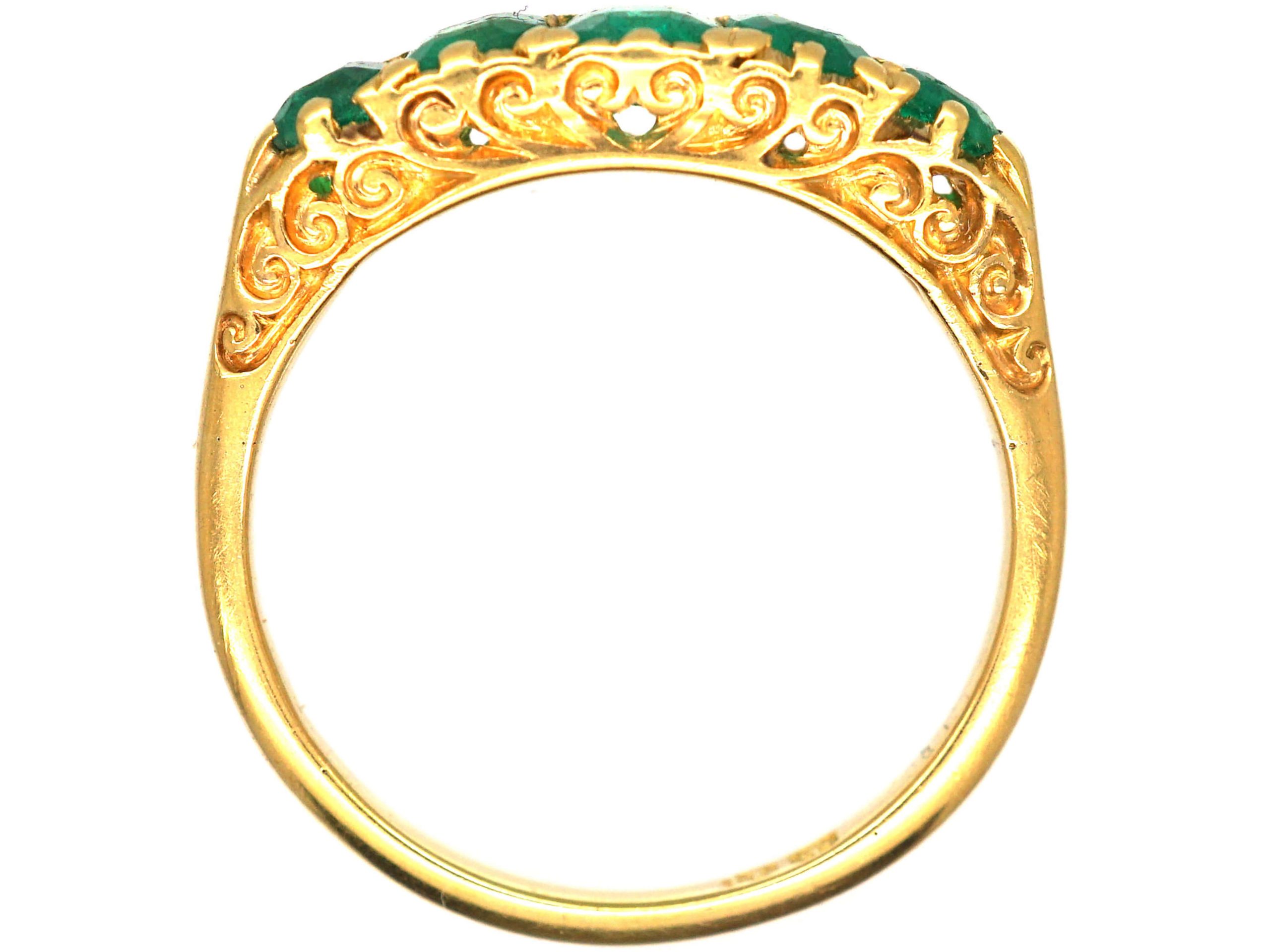 Edwardian 18ct Gold, Five Stone Emerald Carved Half Hoop Ring (801T ...
