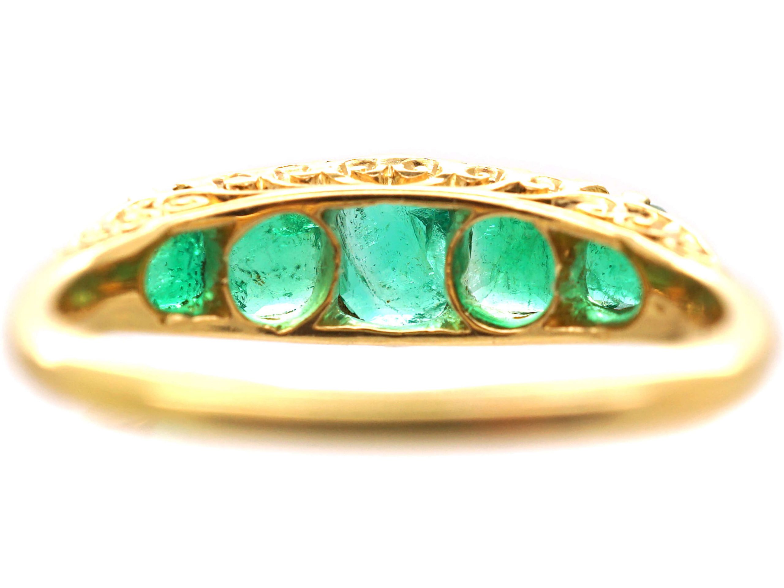Edwardian 18ct Gold, Five Stone Emerald Carved Half Hoop Ring (801T ...