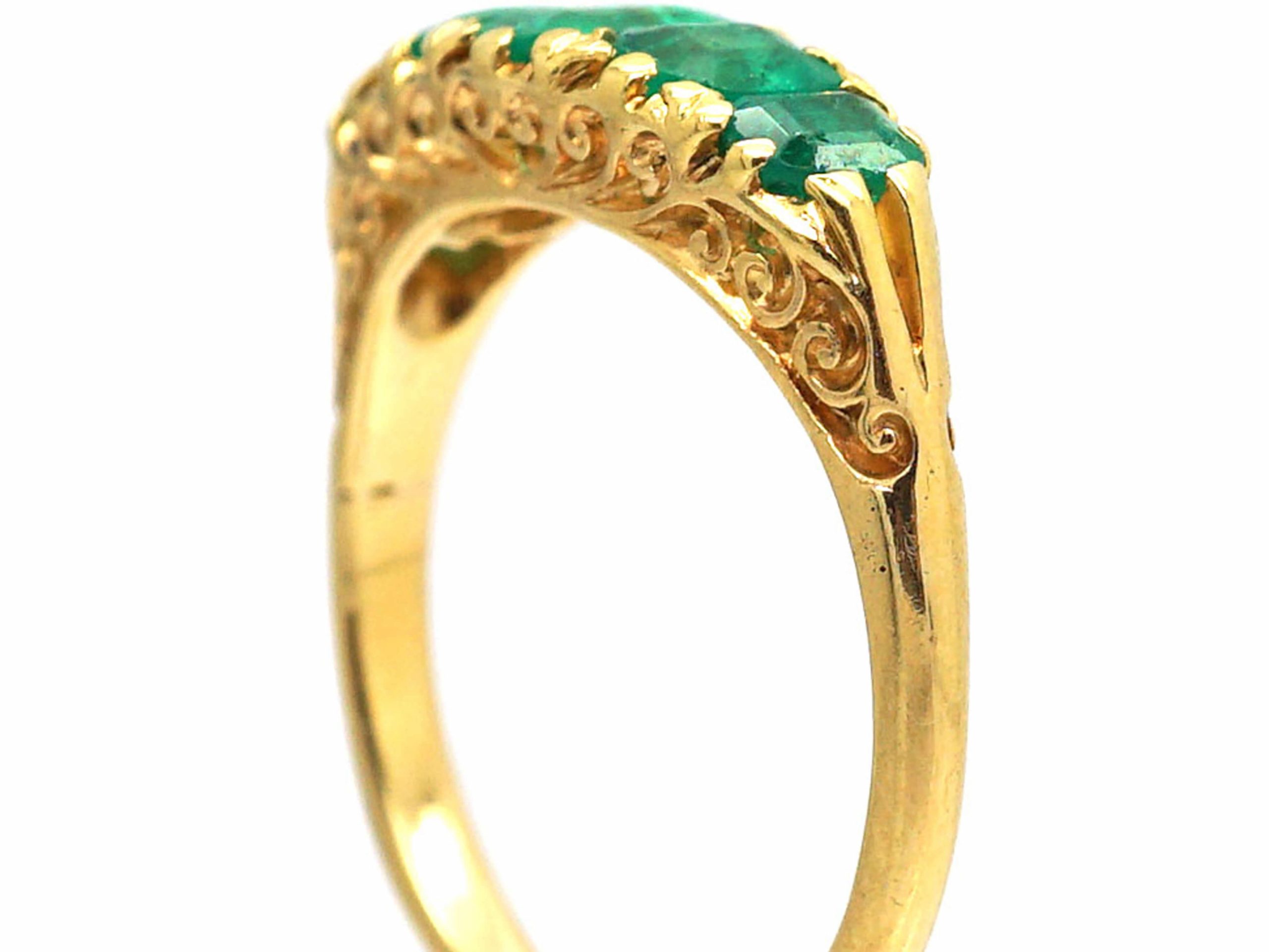 Edwardian 18ct Gold, Five Stone Emerald Carved Half Hoop Ring (801T ...