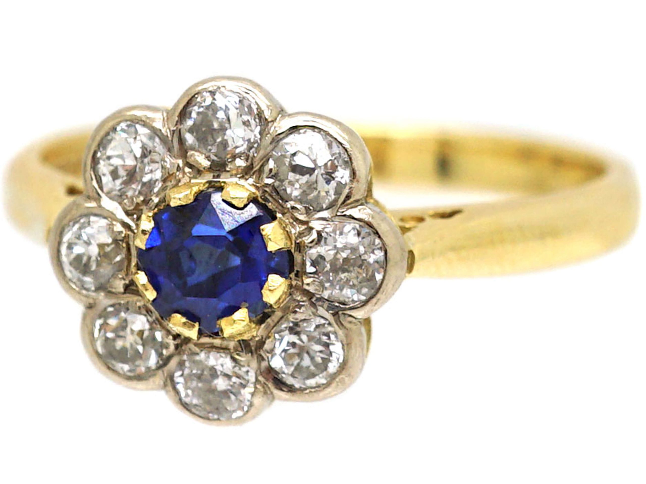 18ct Gold, Sapphire & Diamond Cluster Ring (739T) | The Antique ...