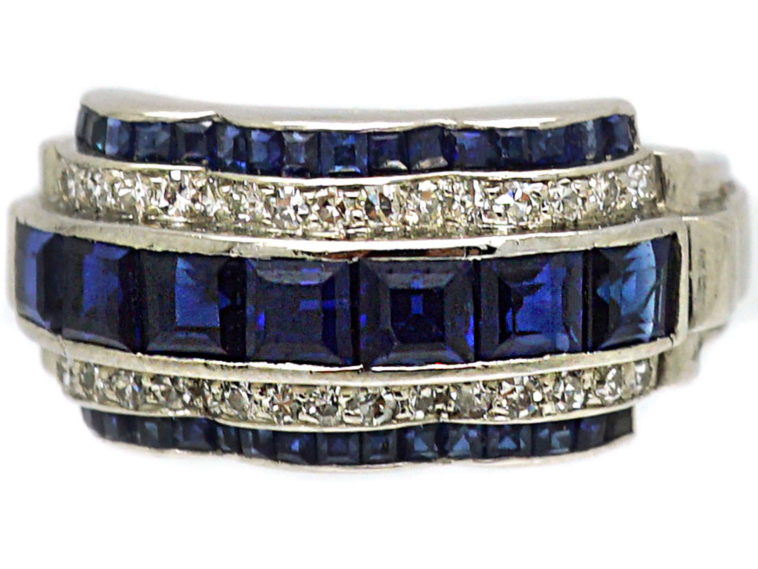 Art Deco Platinum, Sapphire & Diamond Ring with Scalloped Edges (843T ...