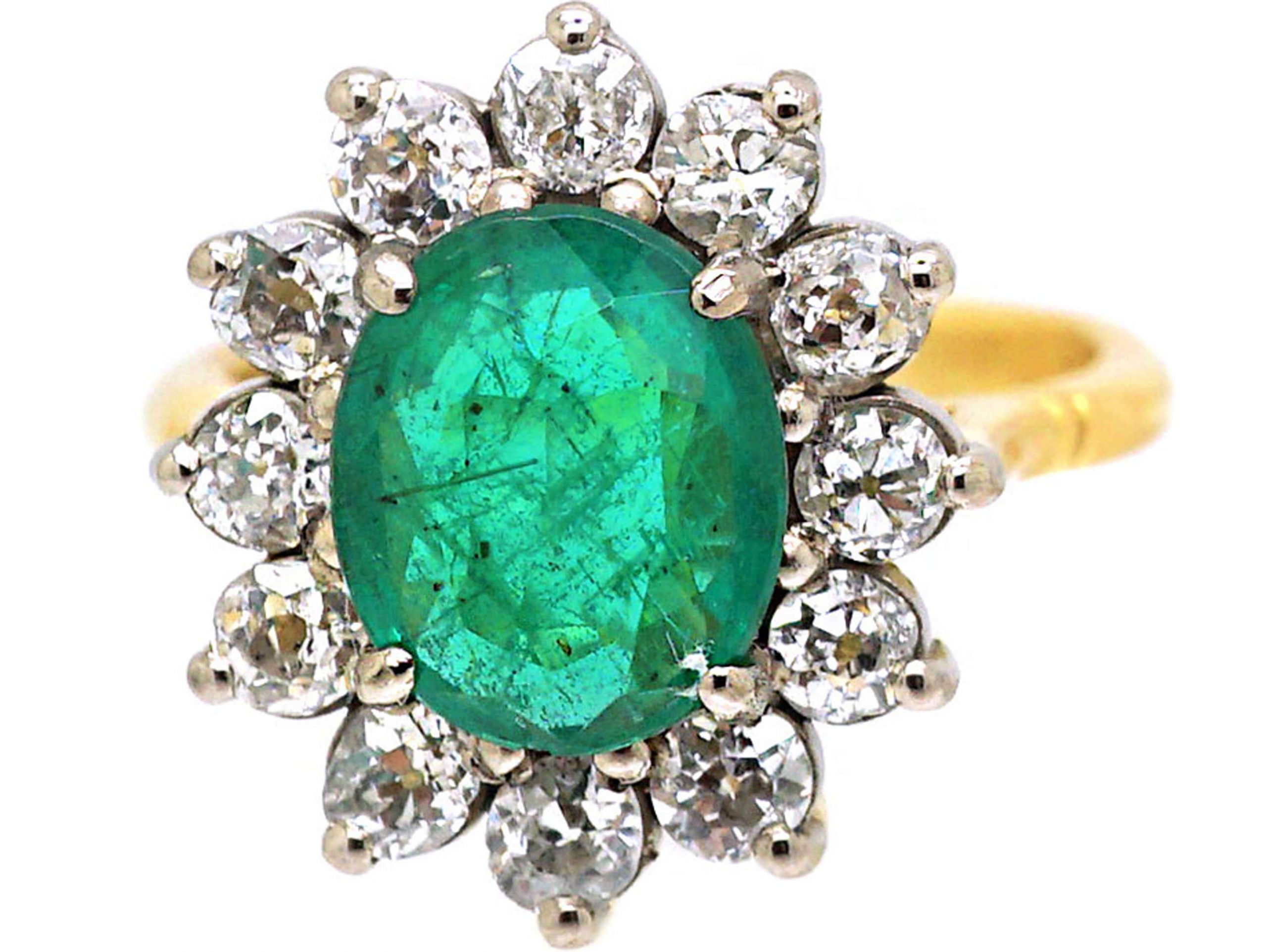 Large 18ct Gold, Emerald & Diamond Cluster Ring (689R) | The Antique ...