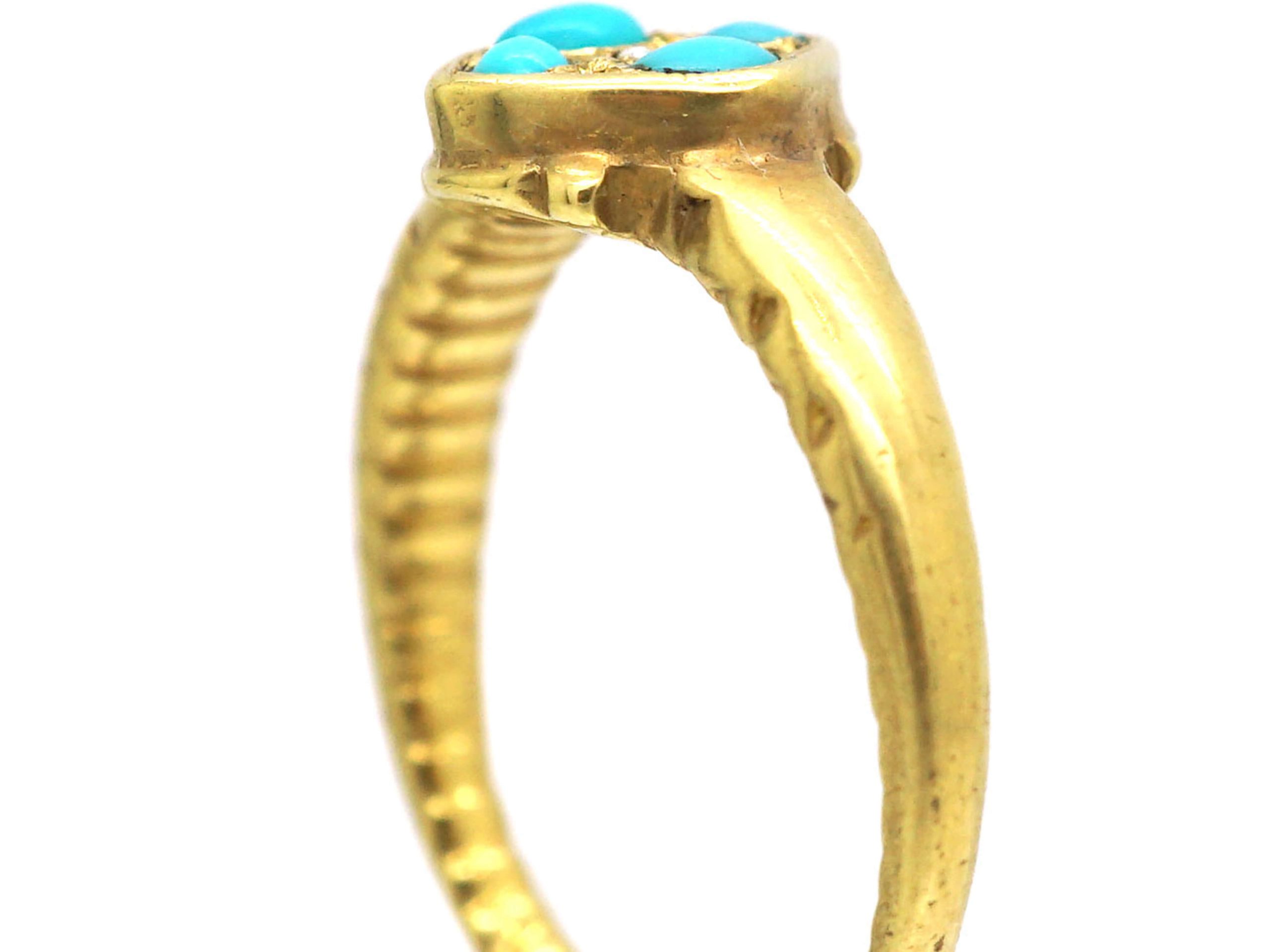 Georgian 18ct Gold Ouroboros Ring set with Four Turquoise & a Diamond ...