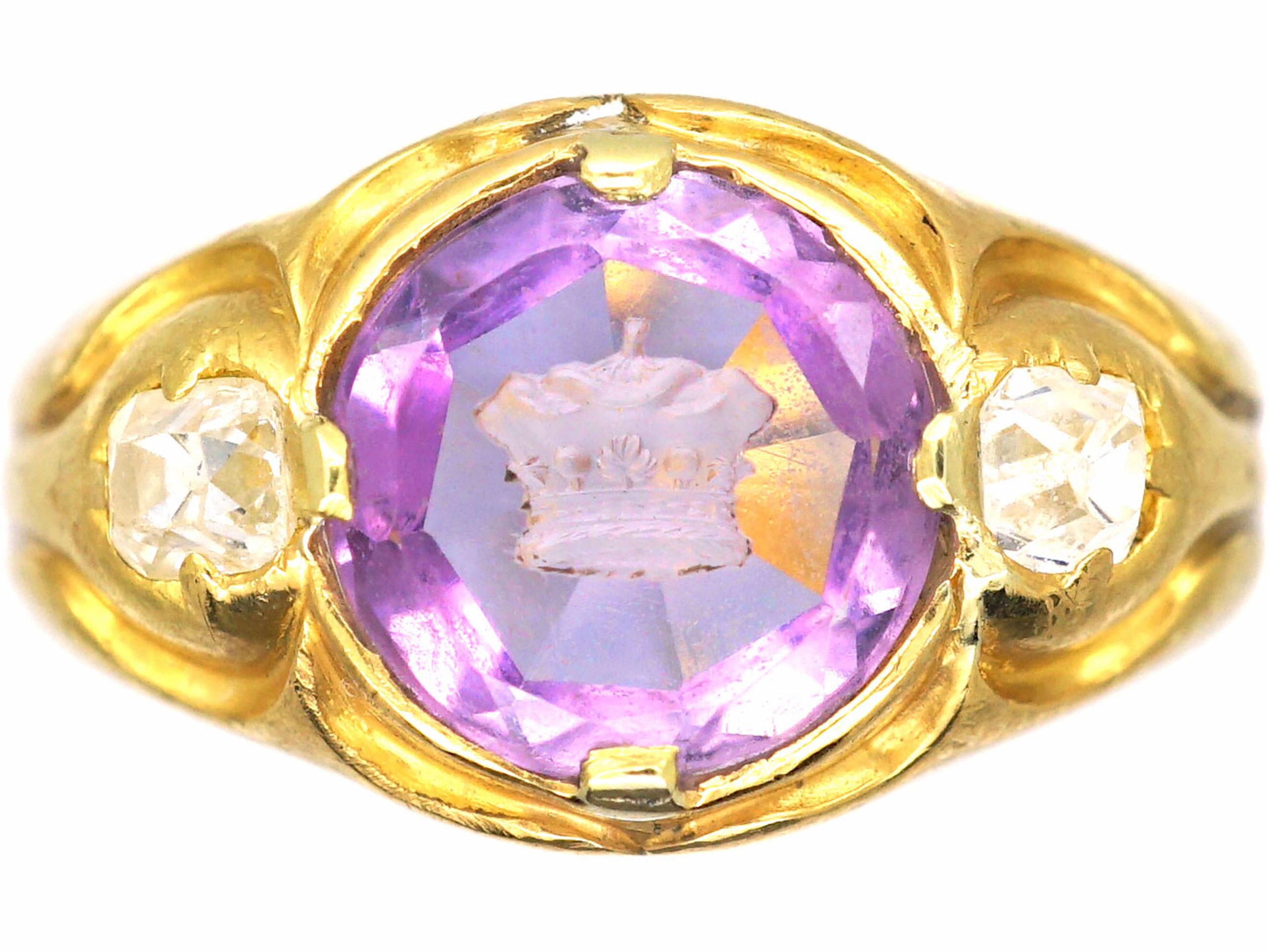William IV 18ct Gold & Diamond Ring with an Amethyst Intaglio of a ...