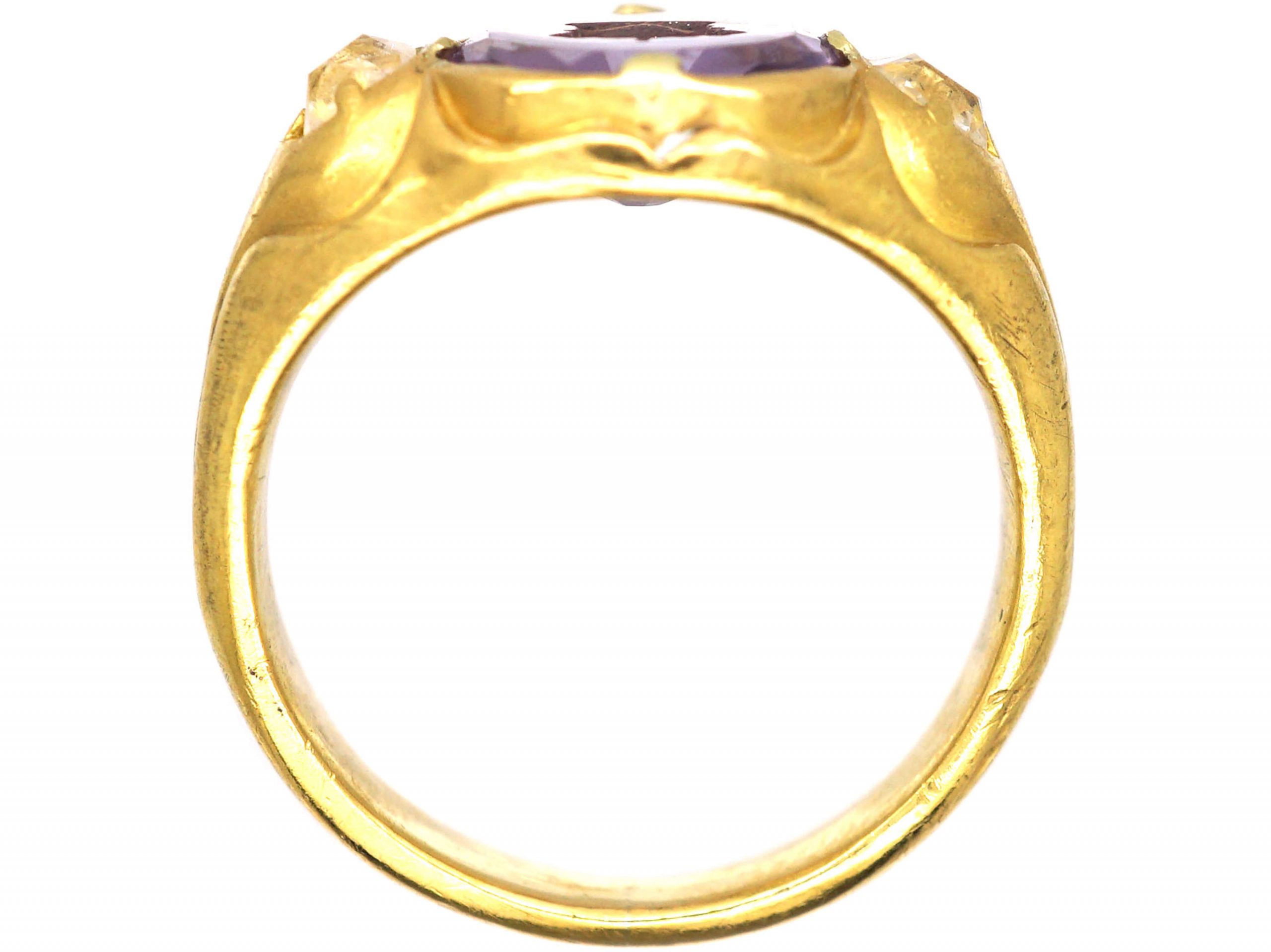 William IV 18ct Gold & Diamond Ring with an Amethyst Intaglio of a ...