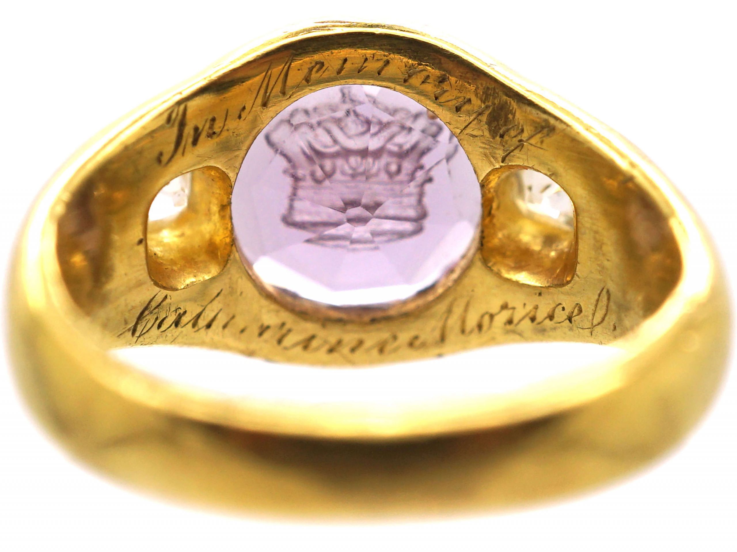 William IV 18ct Gold & Diamond Ring with an Amethyst Intaglio of a ...