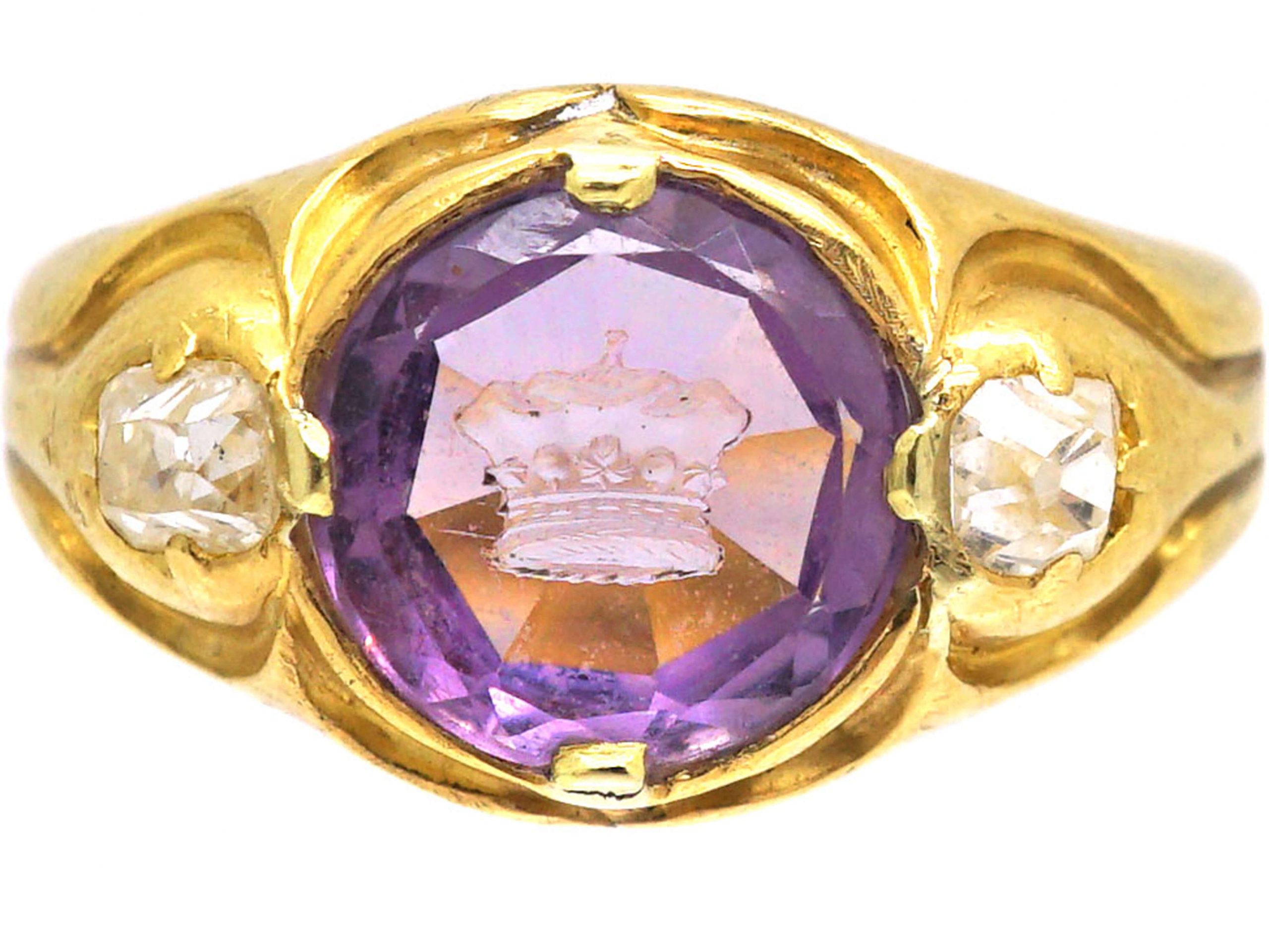 William IV 18ct Gold & Diamond Ring with an Amethyst Intaglio of a ...