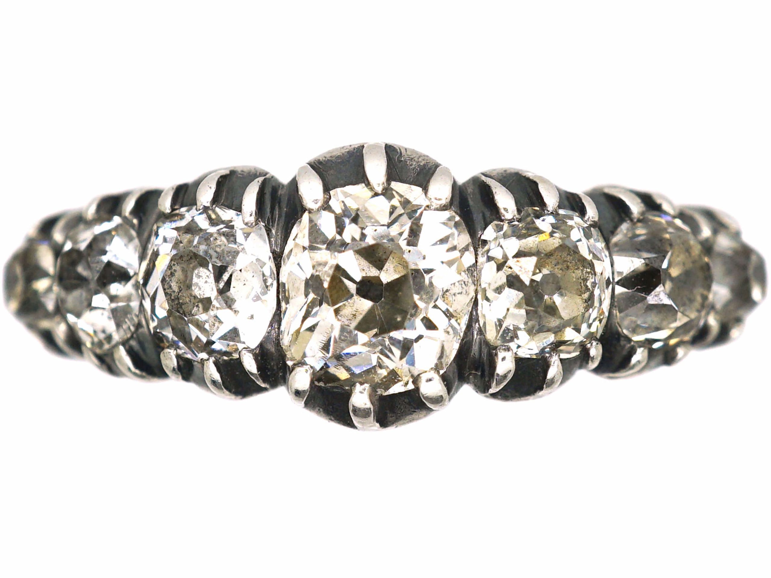 French Early 19th Century Five Stone Old Mine Cut Diamond Ring (6K ...