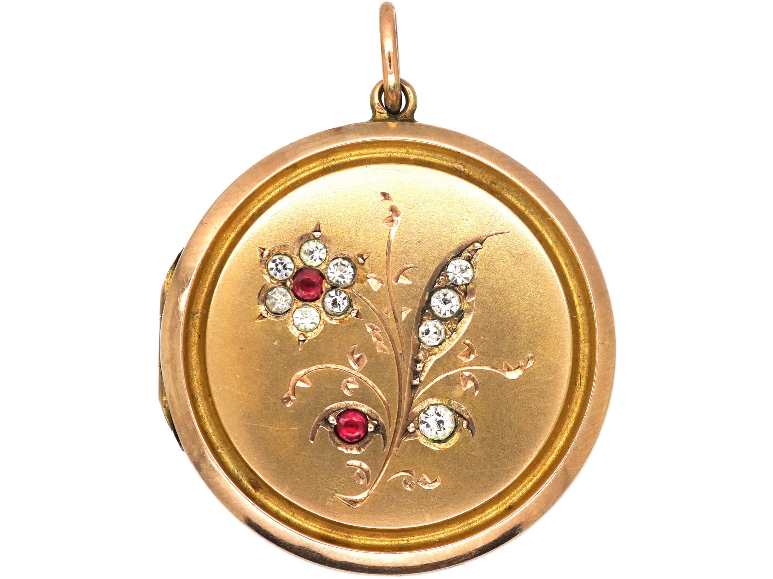 Edwardian 9ct Back & Front Round Locket with Paste Set Flower (879T ...