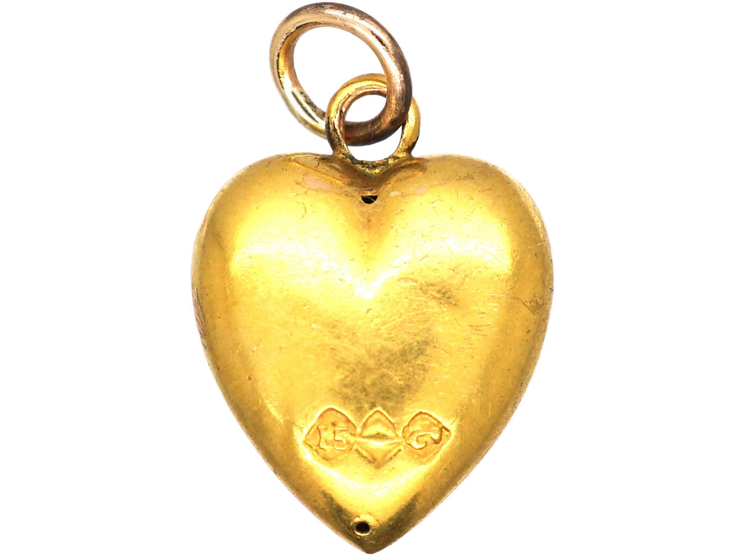 Edwardian 15ct Gold Heart Pendant set with a Sapphire, Ruby & Rose ...