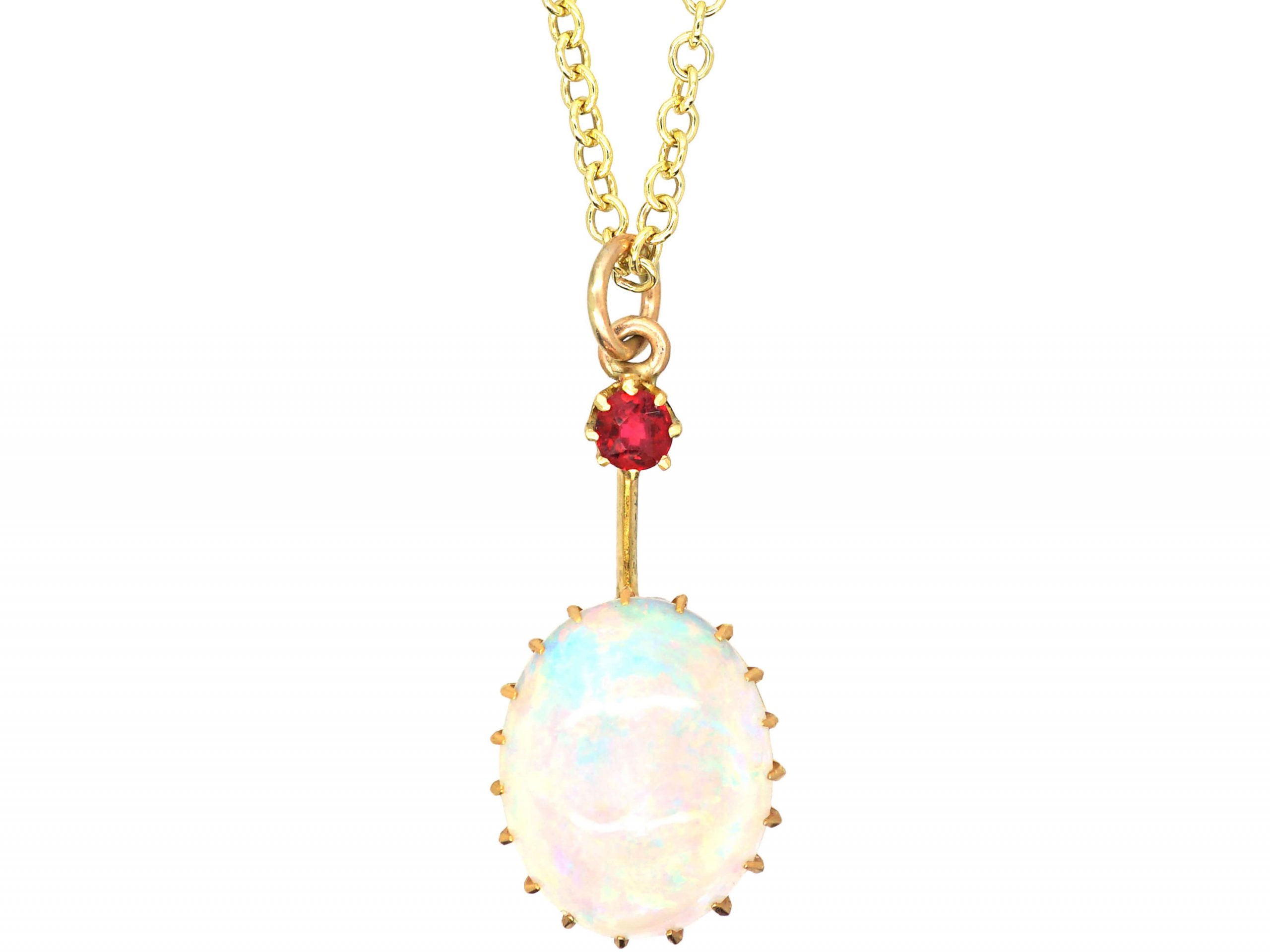 Edwardian 15ct Gold, Opal & Ruby Pendant on 9ct Gold Chain (791T) | The ...