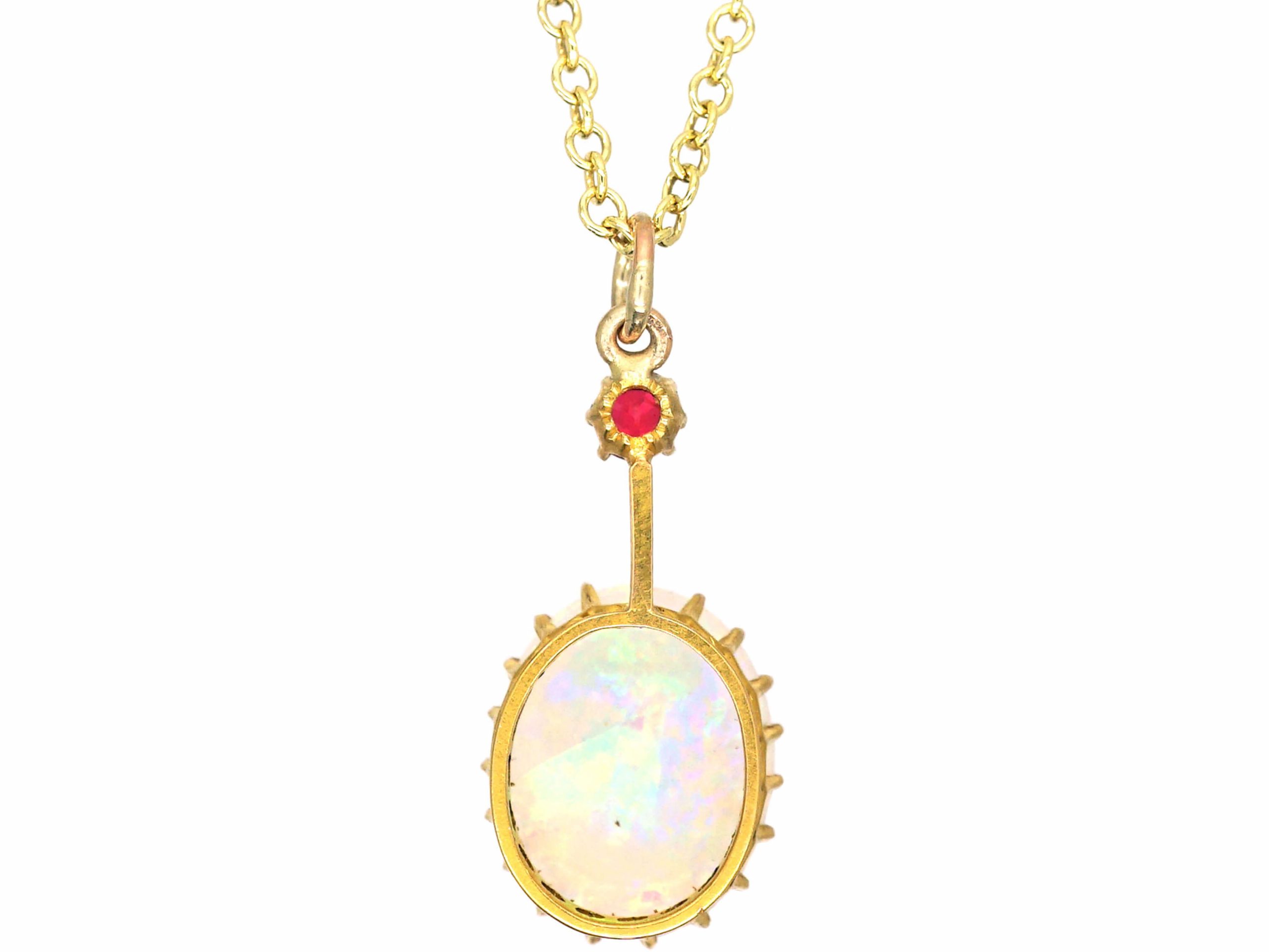 Edwardian 15ct Gold, Opal & Ruby Pendant on 9ct Gold Chain (791T) | The ...