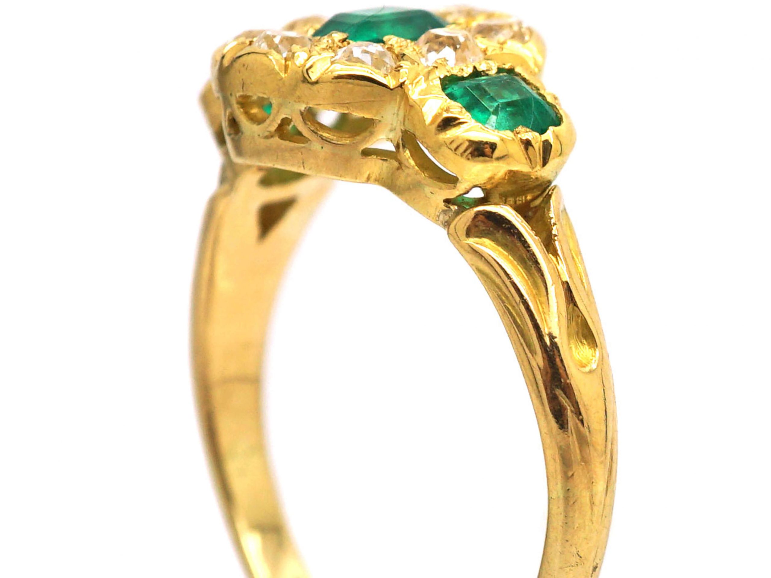 Victorian 18ct Gold, Emerald & Diamond Cluster Ring with an Emerald on ...