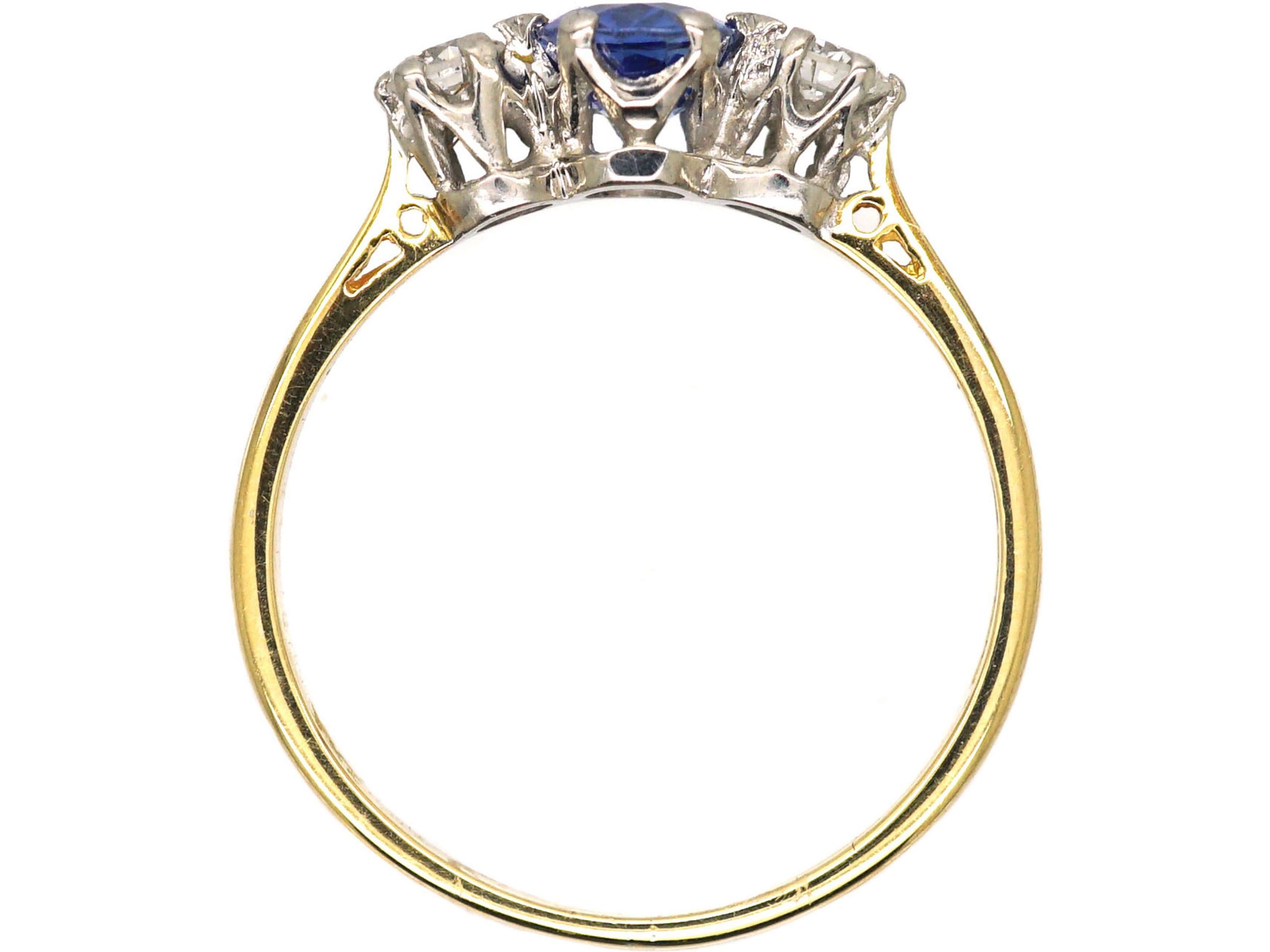 18ct Gold, Three Stone Diamond & Sapphire Ring (877T) | The Antique ...